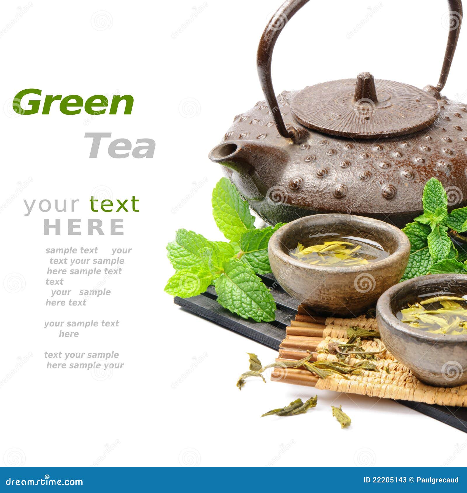 Asian Tea Set with Dried Green Tea and Fresh Mint Stock Image - Image ...
