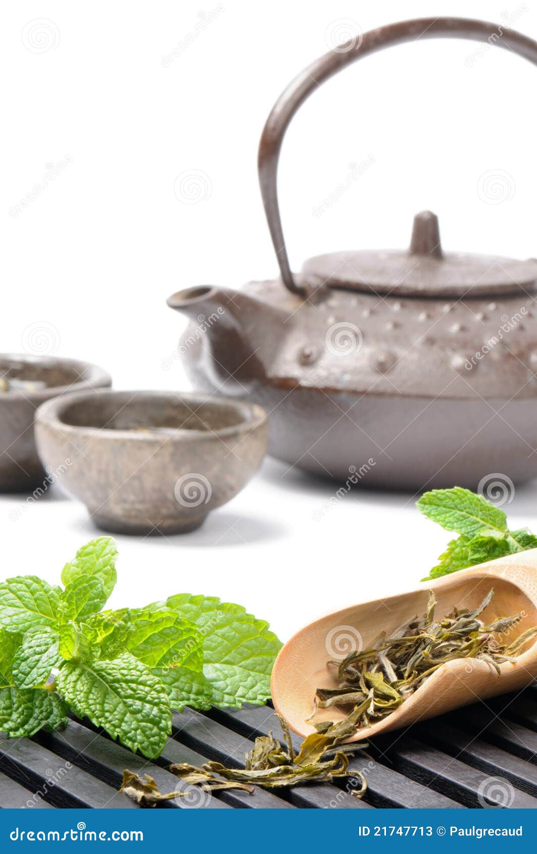 Asian Tea Set with Fresh Mint Stock Image - Image of healthy, like ...