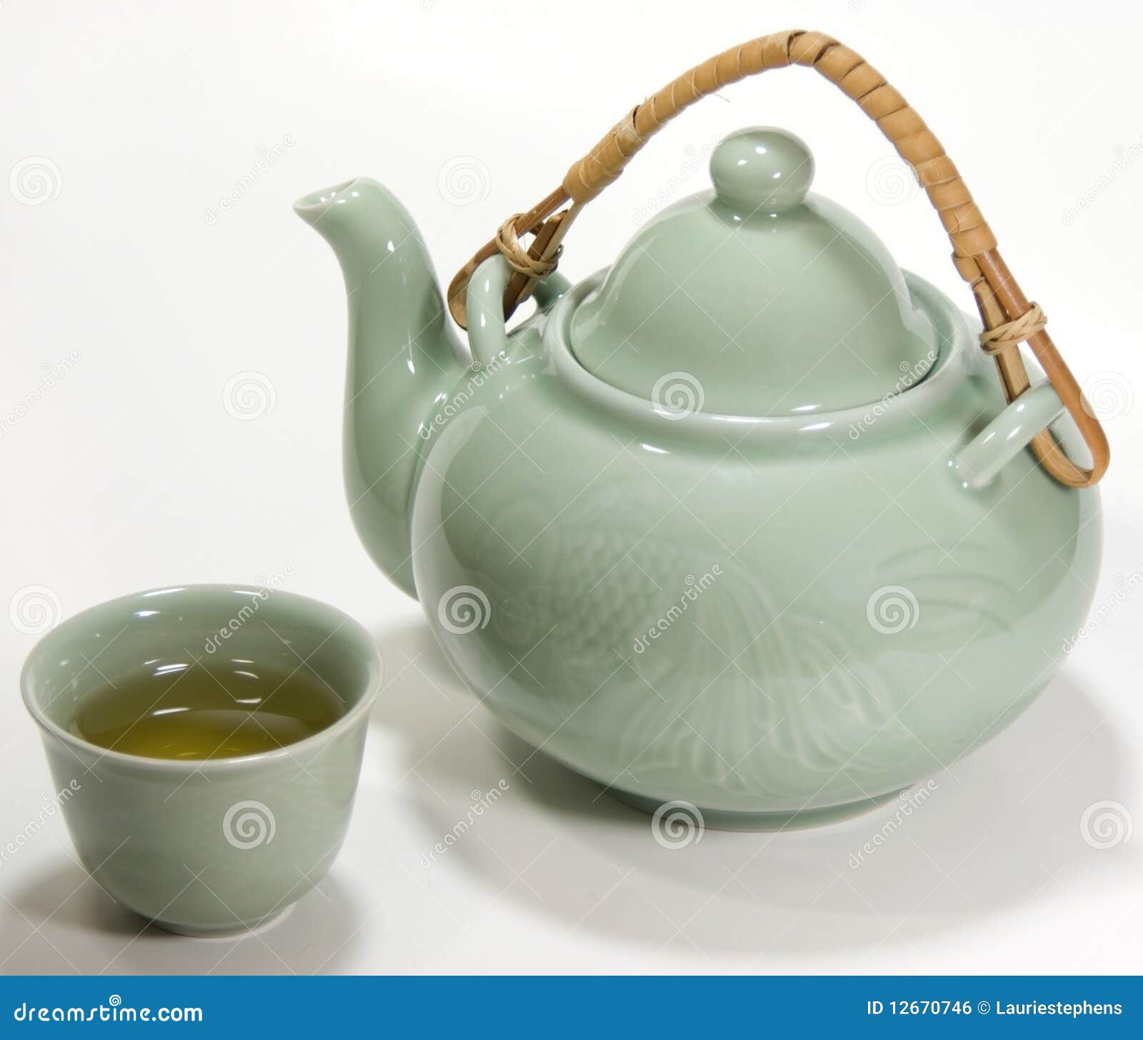 Asian Tea Set with Green Tea Stock Photo - Image of ceramic, green ...