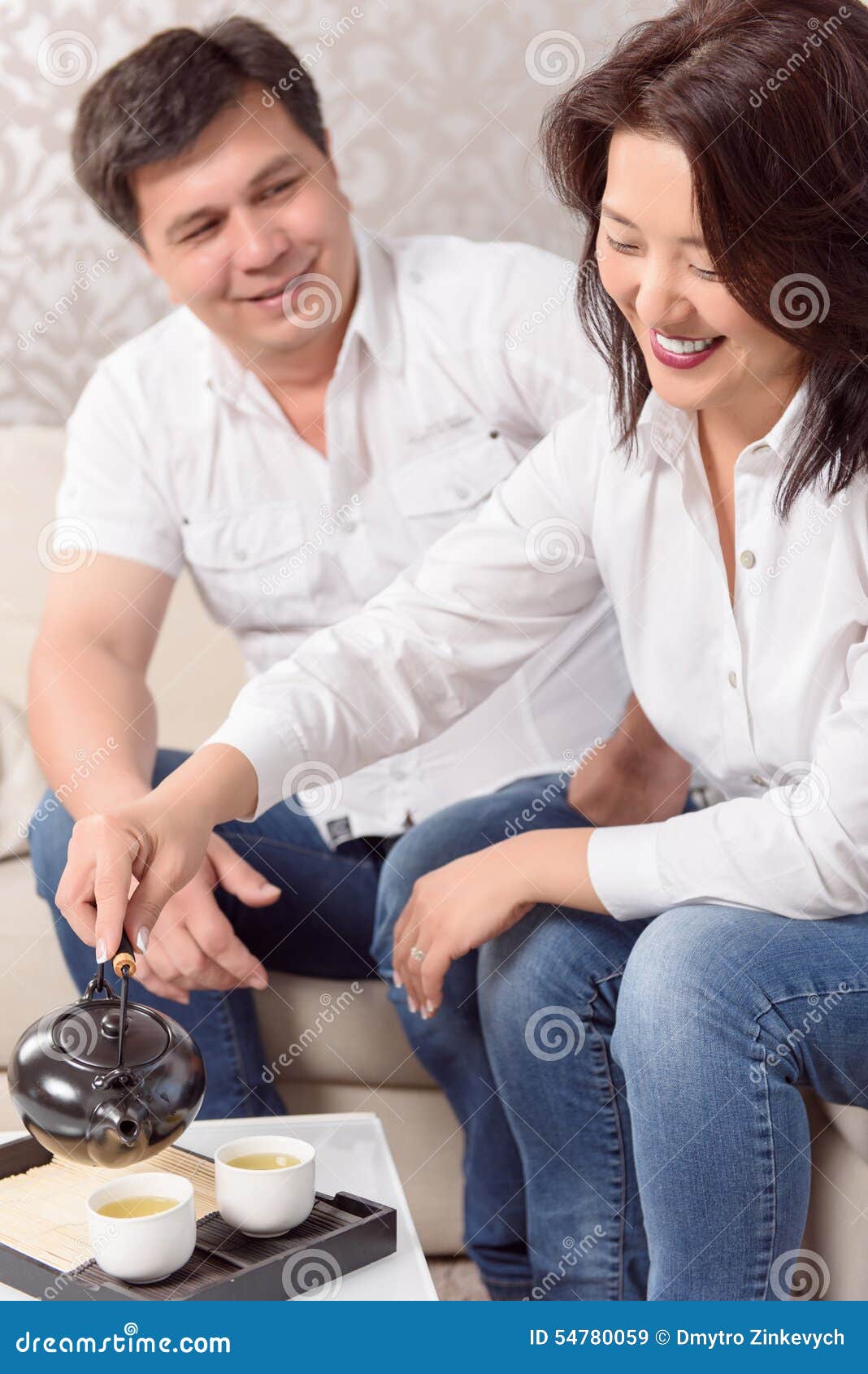 Asian tea time at home stock image. Image of couple, loving - 54780059