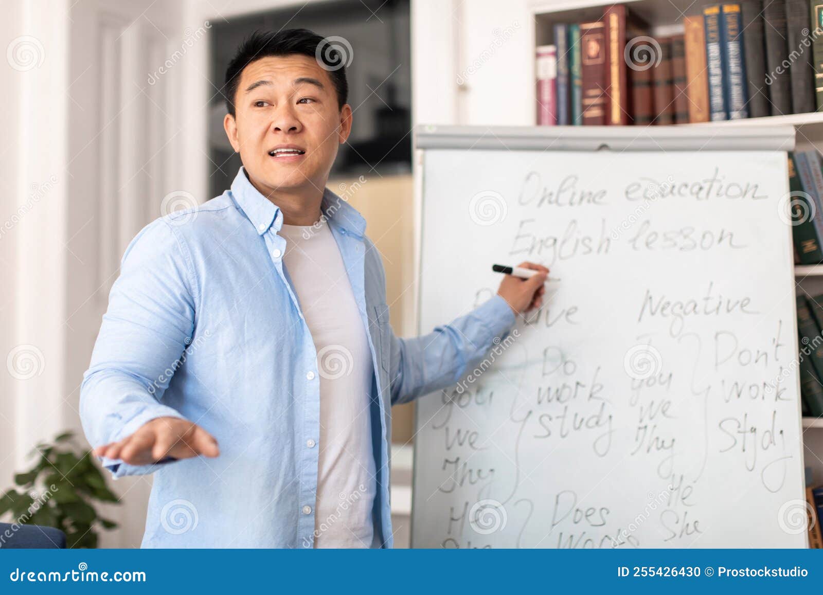 Asian Teacher Man Teaching Having English Class in Modern Classroom ...