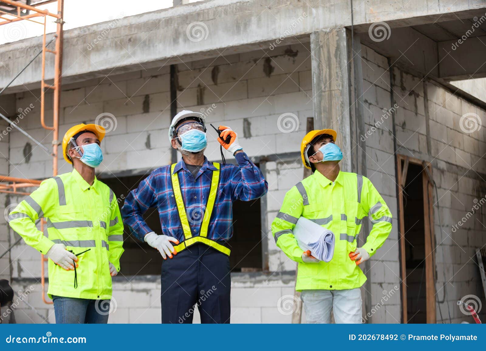 Asian Team Construction Worker Control in the House Structure at ...