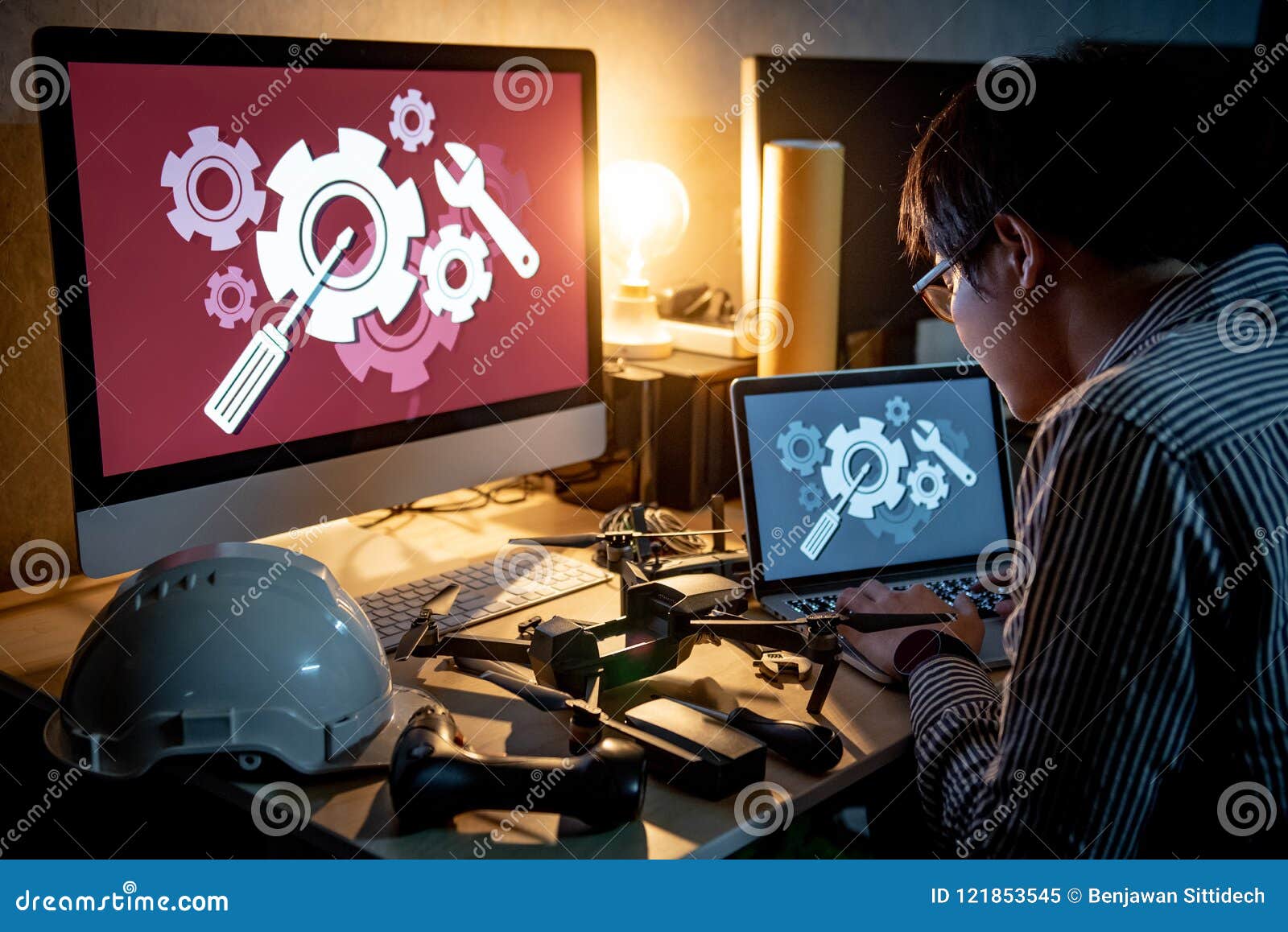 Asian Technical Engineer Repairing Drone Using Laptop Stock Image ...
