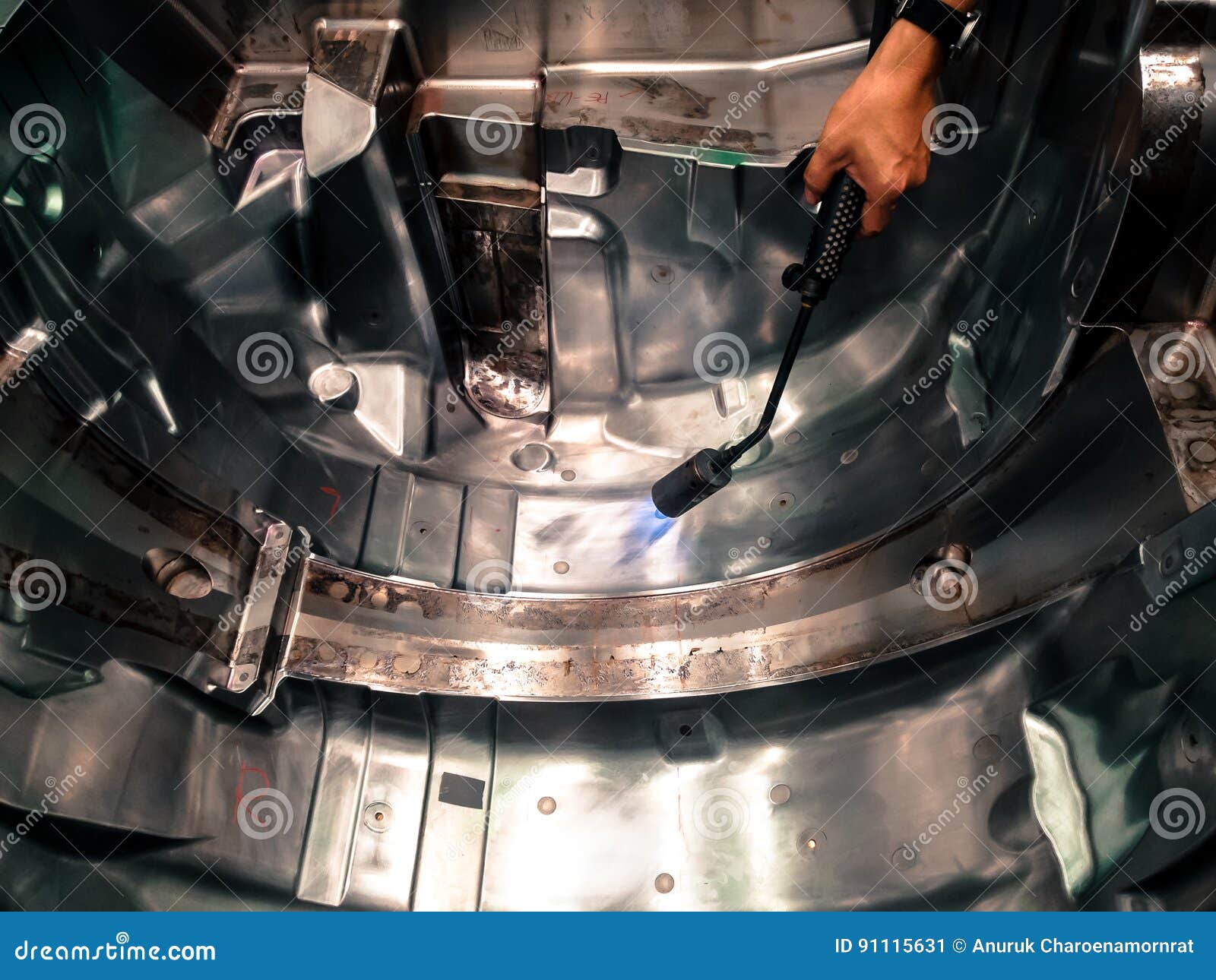 Asian Technician Man Manual Burning at Surface of Steel Mold Stock ...