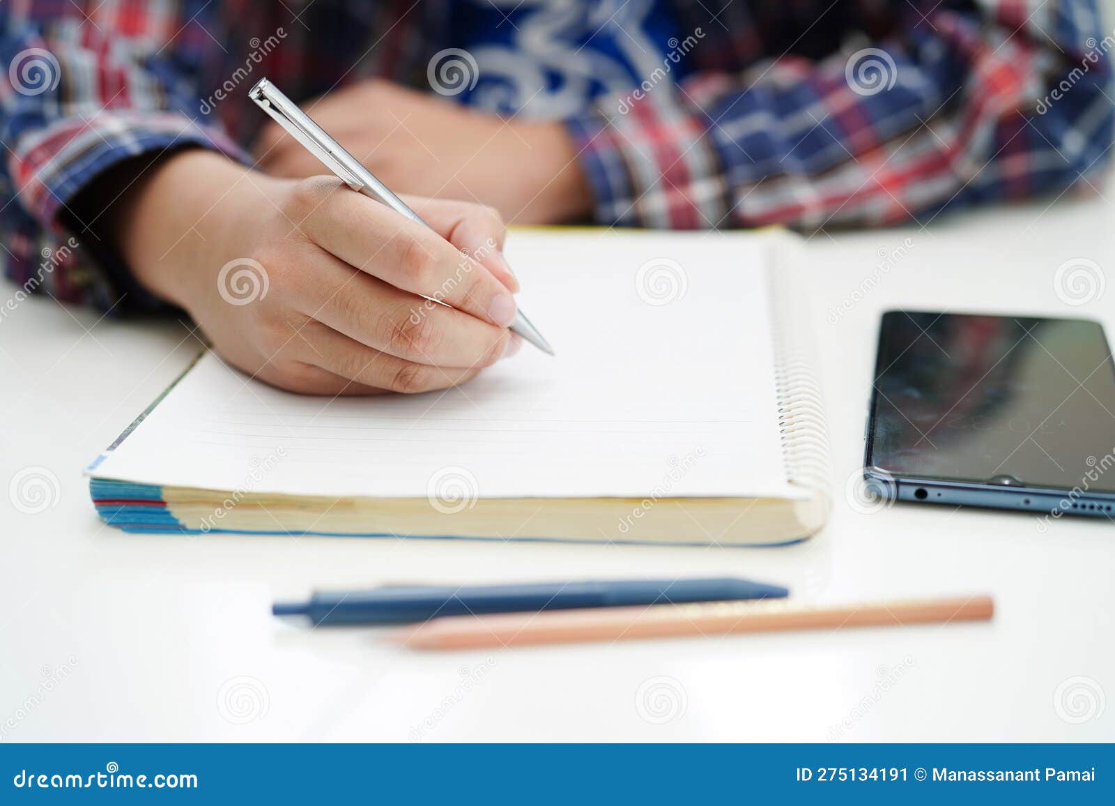 Asian Teenage Student Write Homework, Study Lesson for Exam Online ...