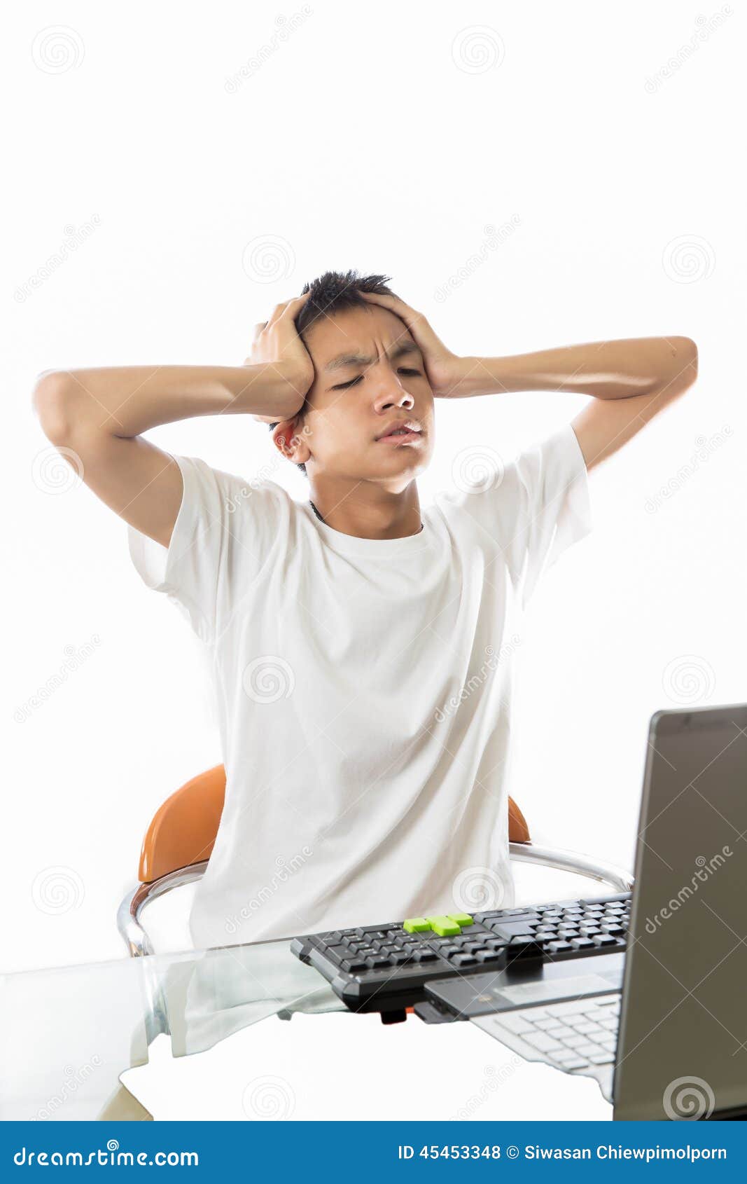 Asian Teenager Get Confuse with Computer Stock Photo - Image of kids ...