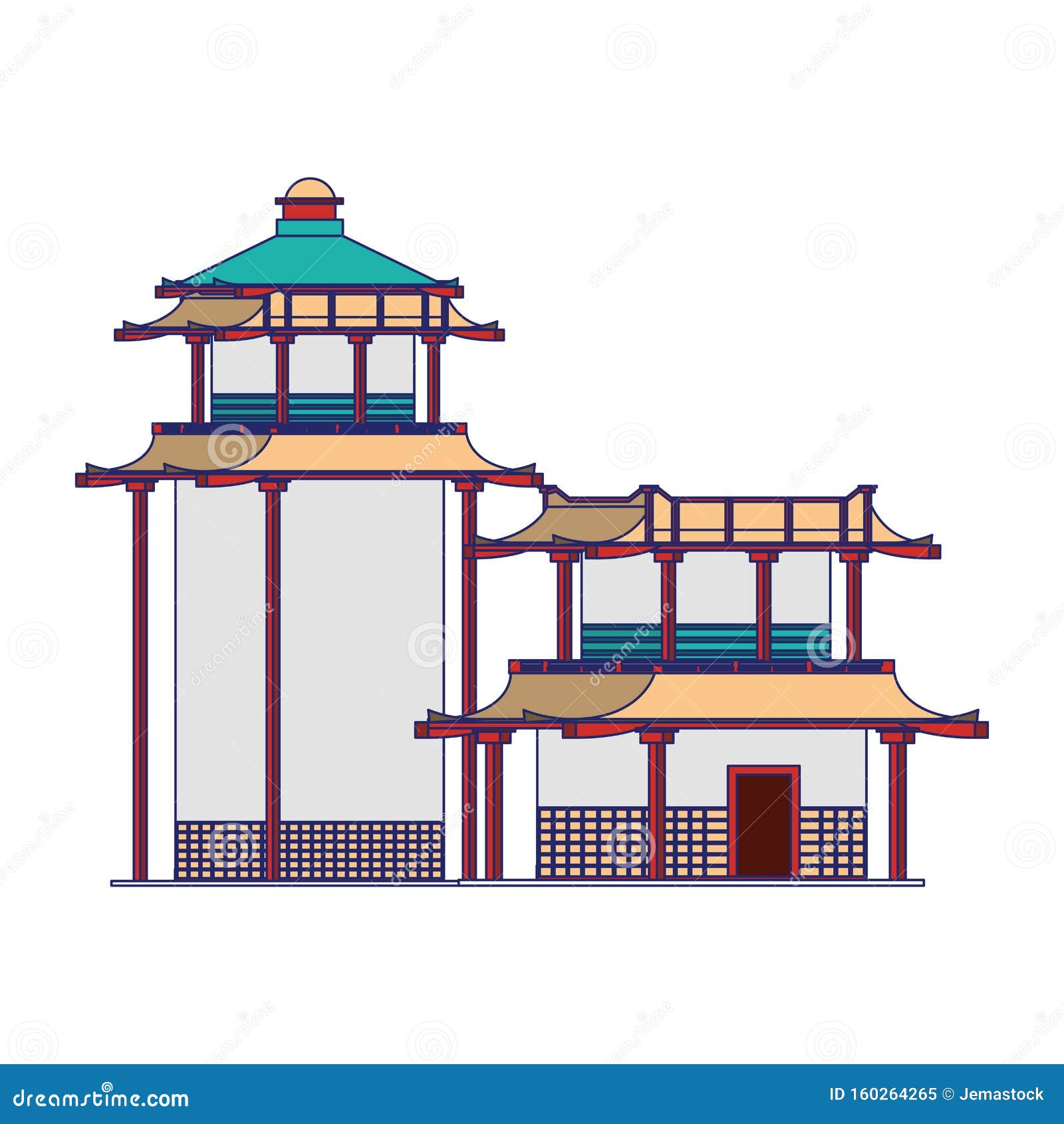 Asian Temples Design Cartoon Vector | CartoonDealer.com #160260525