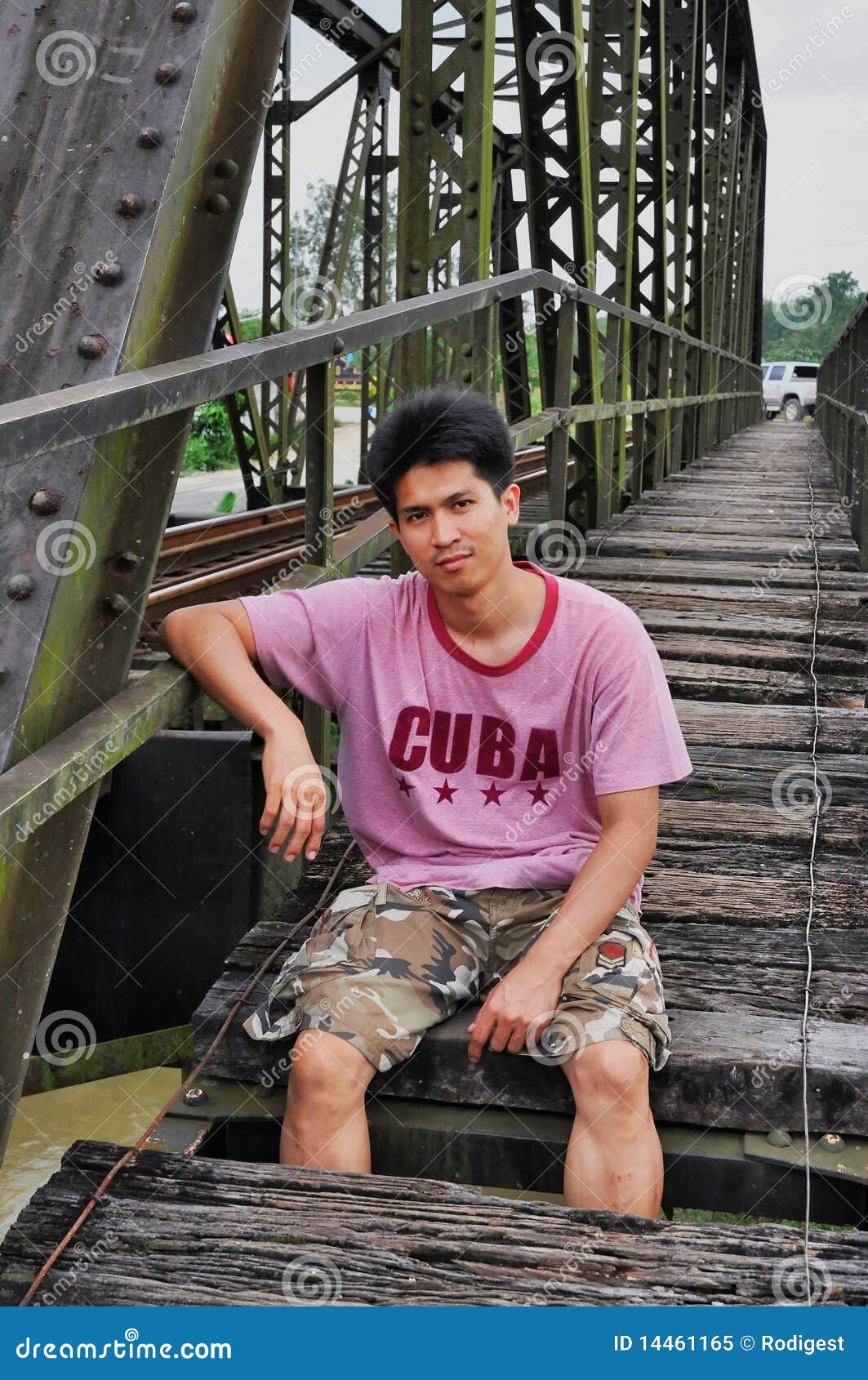 Asian Thailand Man Sit on Bridge Stock Image - Image of asian, iron ...
