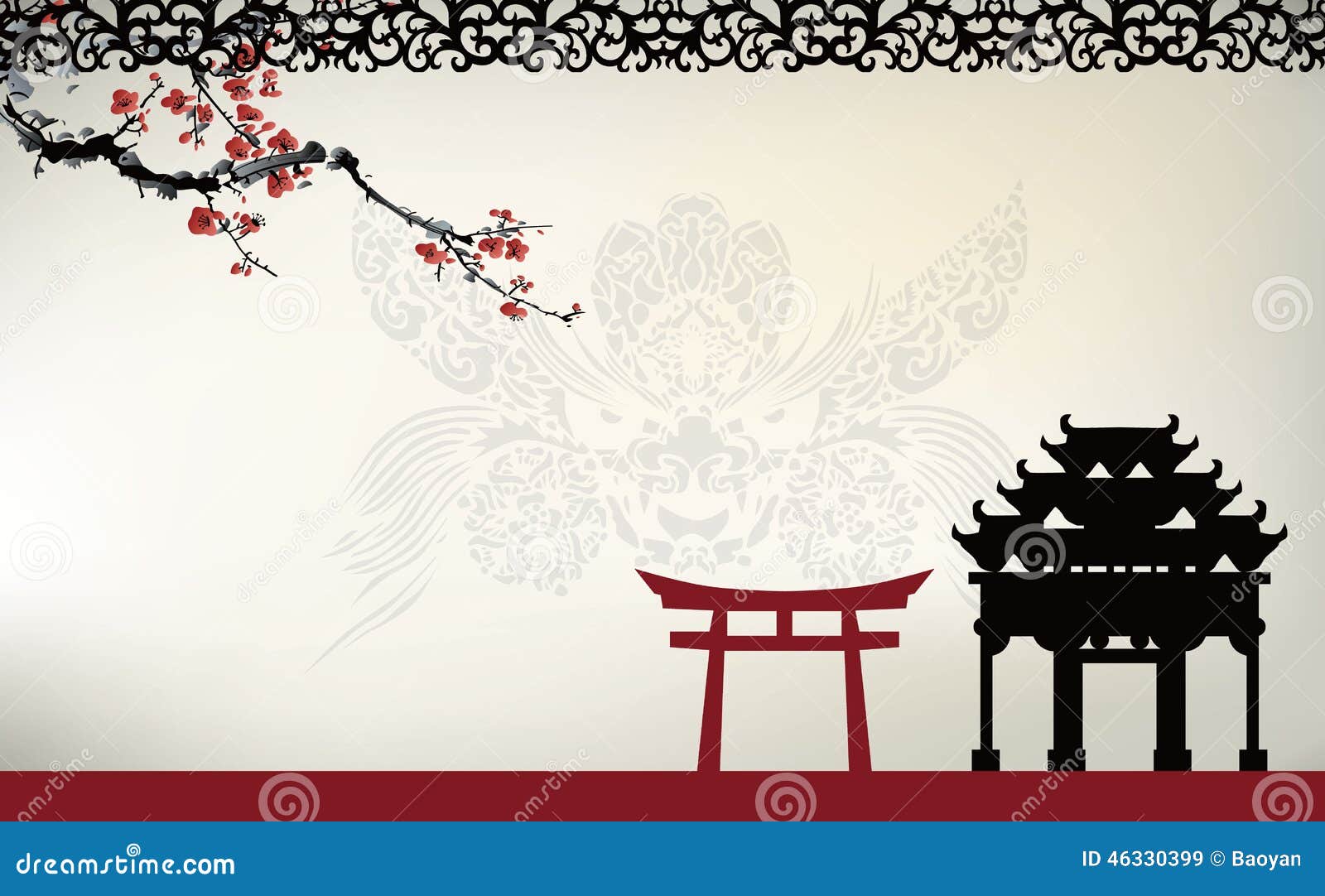 Asian theme stock vector. Illustration of cherry, chinese - 46330399