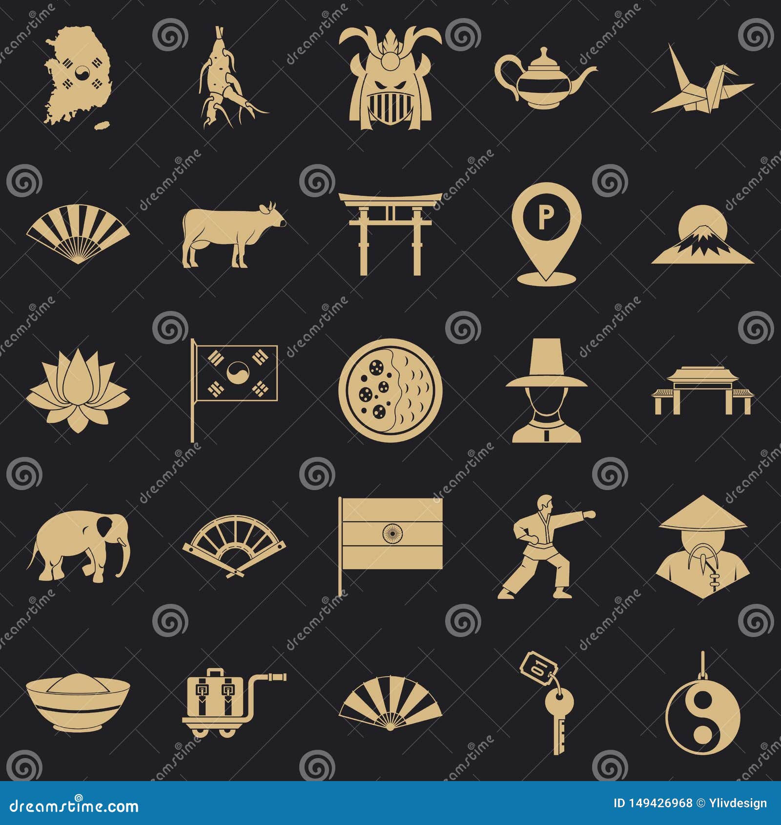 Asian Things Icons Set, Simple Style Stock Vector - Illustration of ...