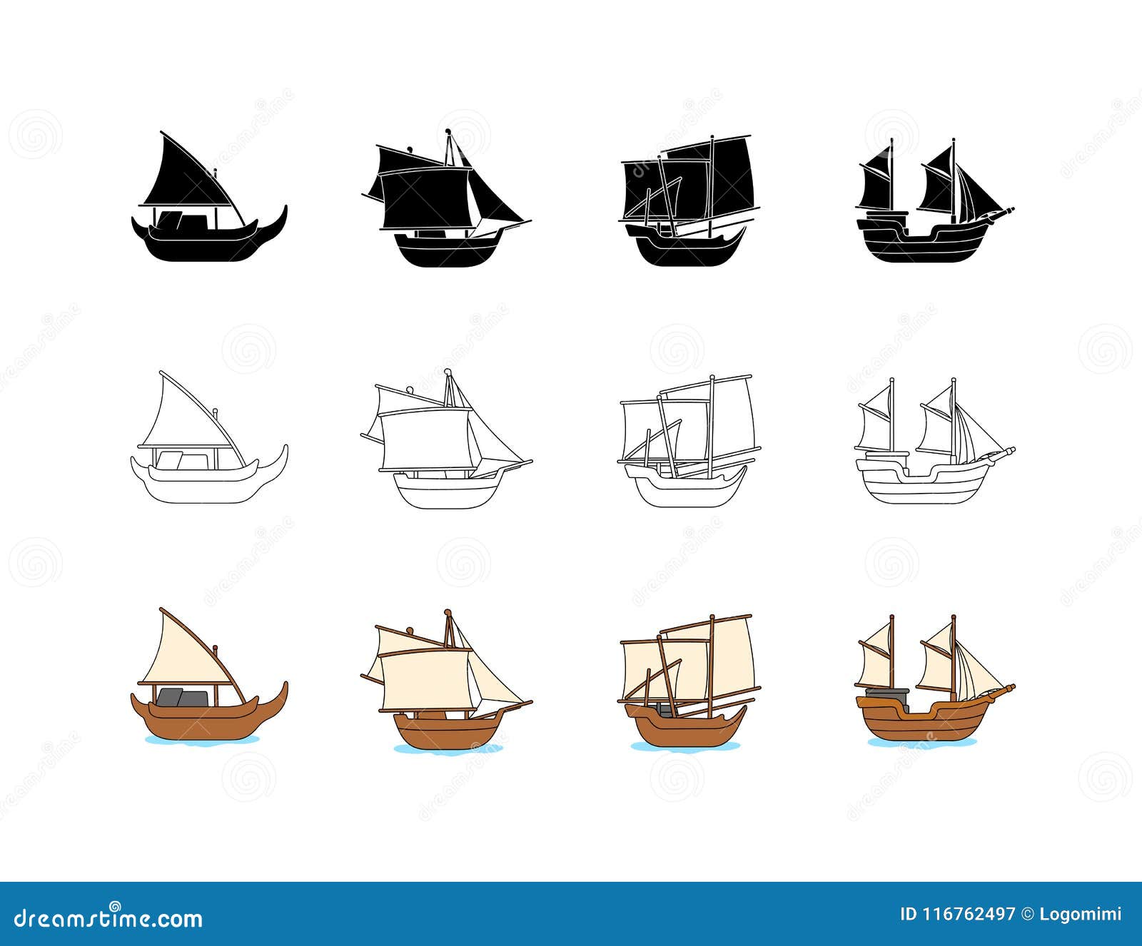 Asian Traditional Ship Collection, Vector Illustrations Stock Vector ...