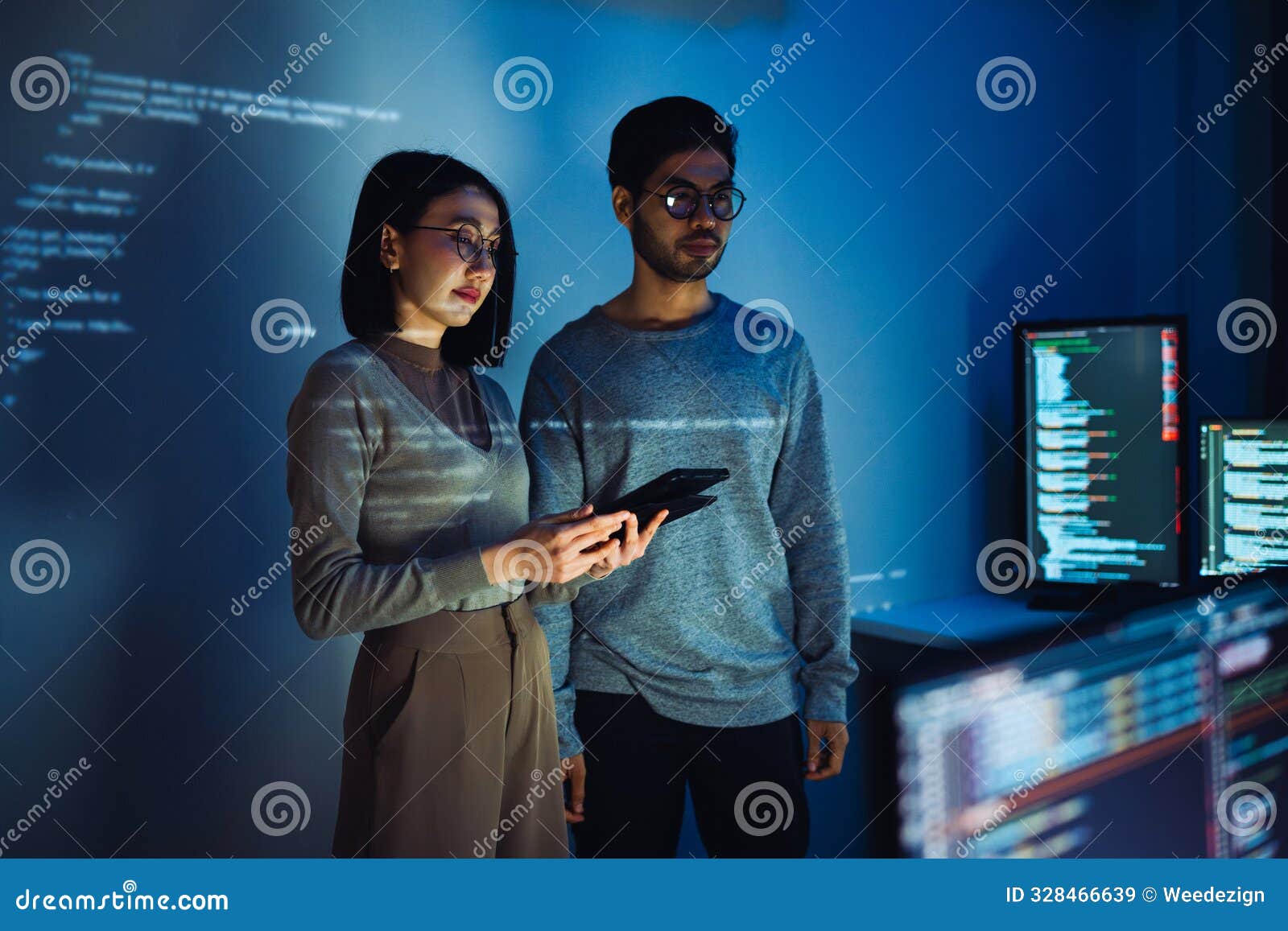 Asian Two Software Developers Engaged in Collaborative Coding Session ...