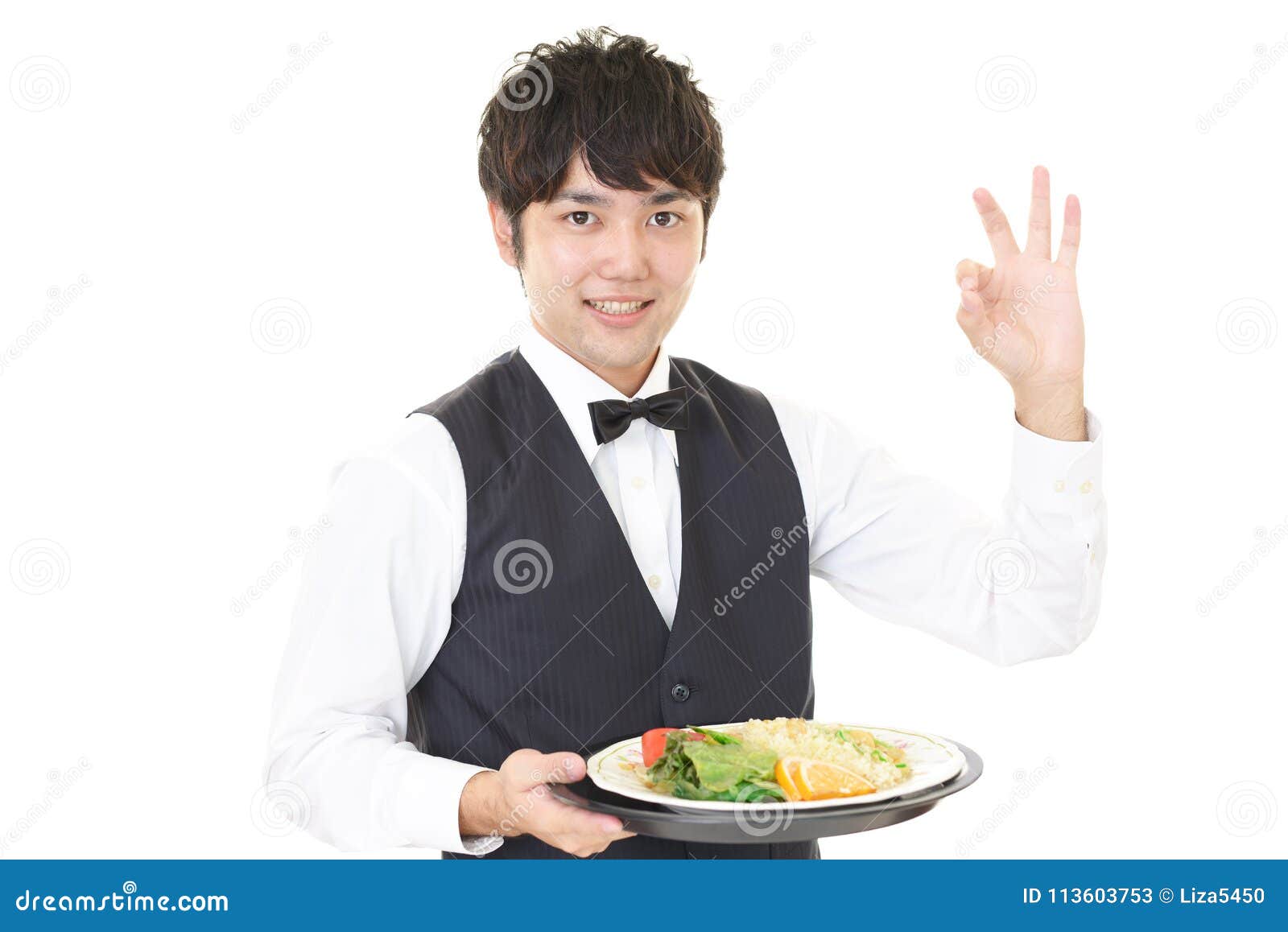 Smiling Asian waiter stock image. Image of challenge - 113603753