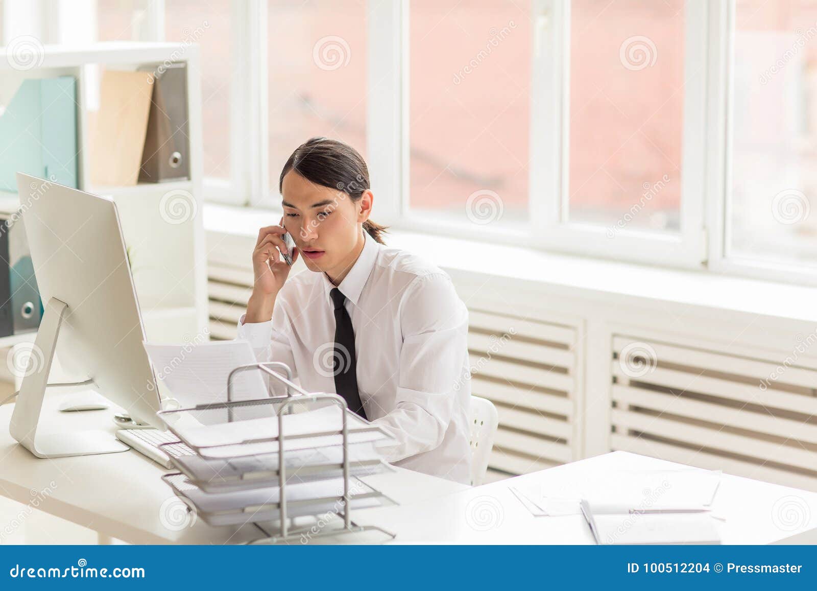 Asian White Collar Worker Using Smartphone Stock Photo - Image of ...