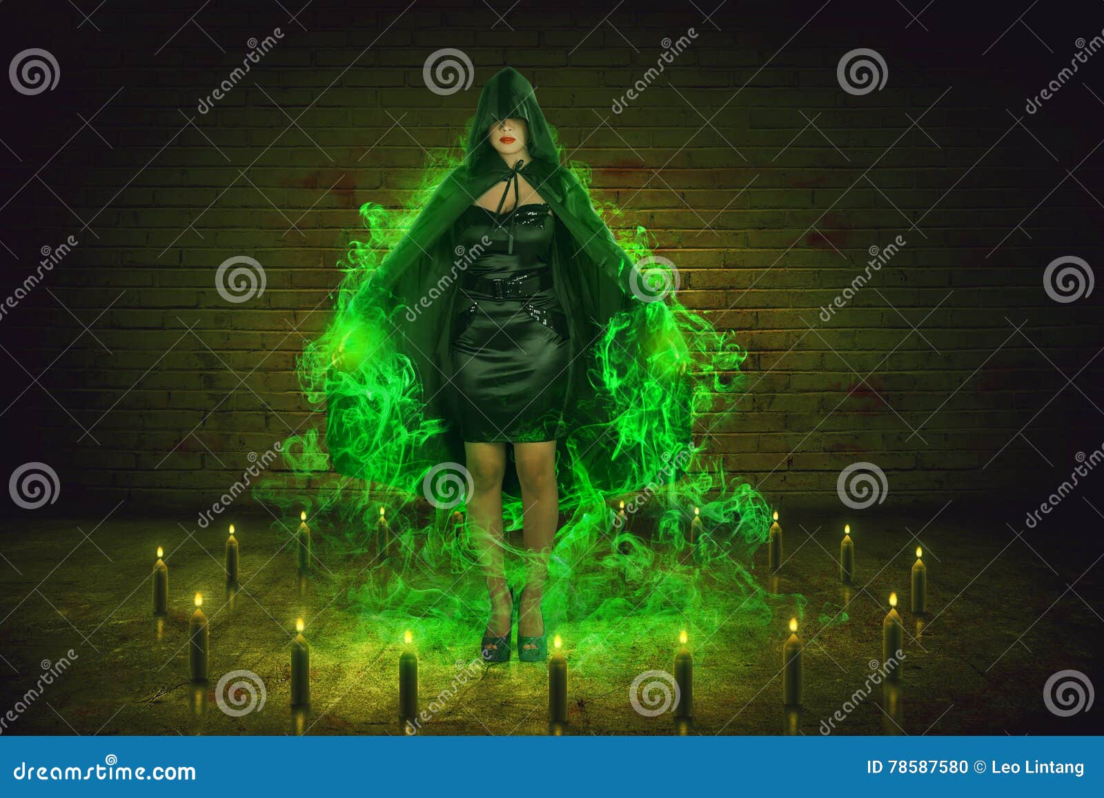 Witch Creates Magic. Attractive Woman With Red Hair In Witches Costume ...