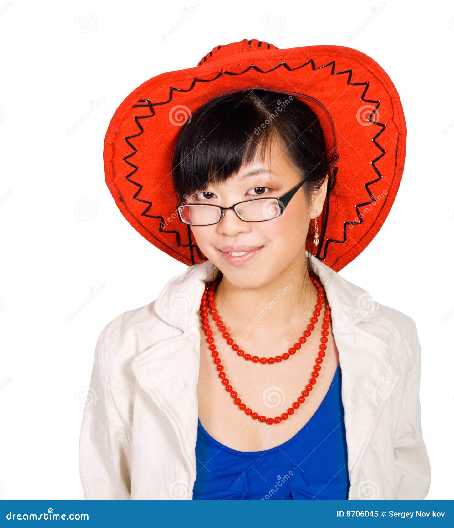 Asian woman in big red hat stock image. Image of adult - 8706045