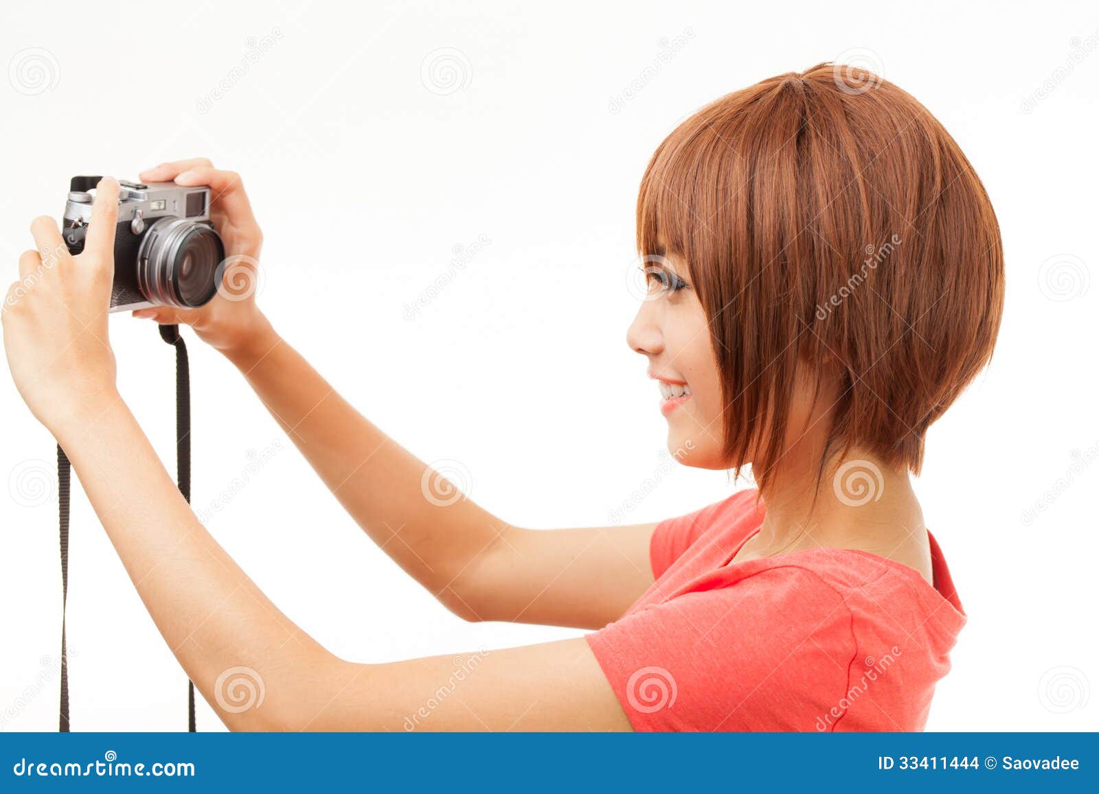 Asian woman and camera stock photo. Image of digital - 33411444