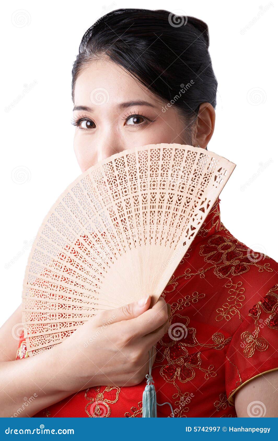 Asian woman in chinese red stock image. Image of china - 5742997