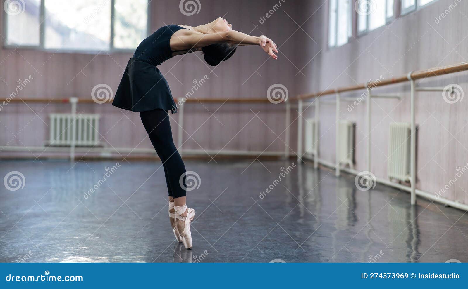 Asian Woman Dancing in Ballet Class. Bending in the Back. Stock Image ...