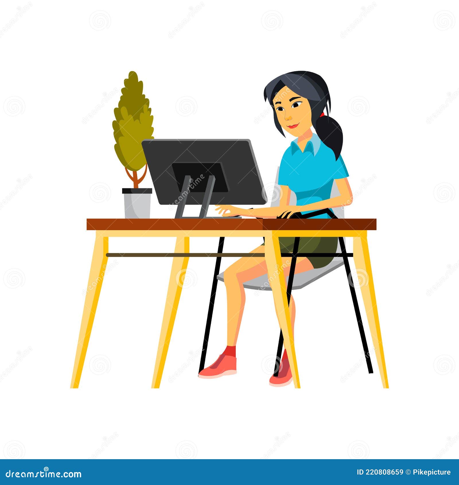 Asian Woman Developing Application on Computer Cartoon Vector Stock ...