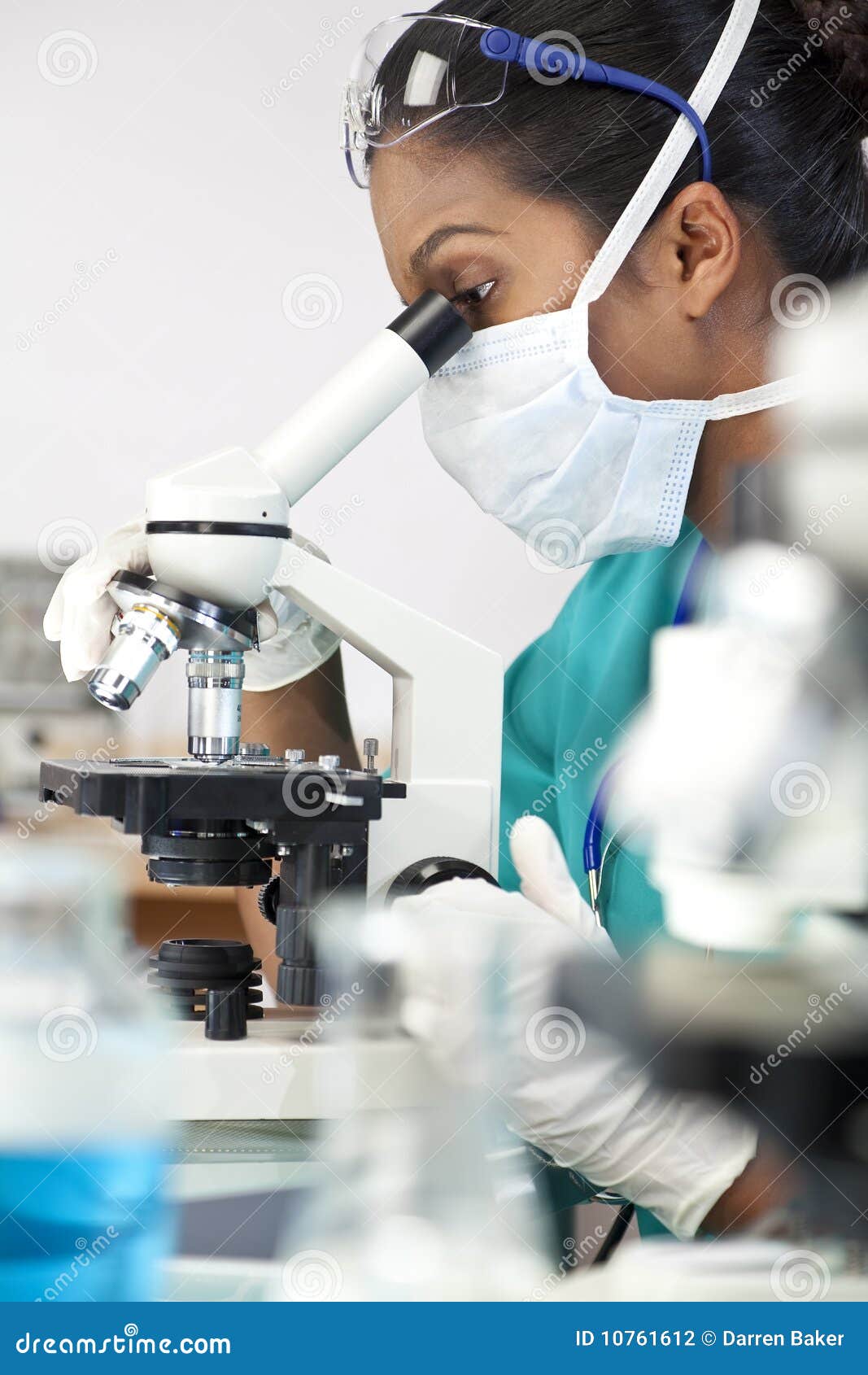 Asian Woman Doctor with Microscope in Laboratory Stock Photo - Image of ...