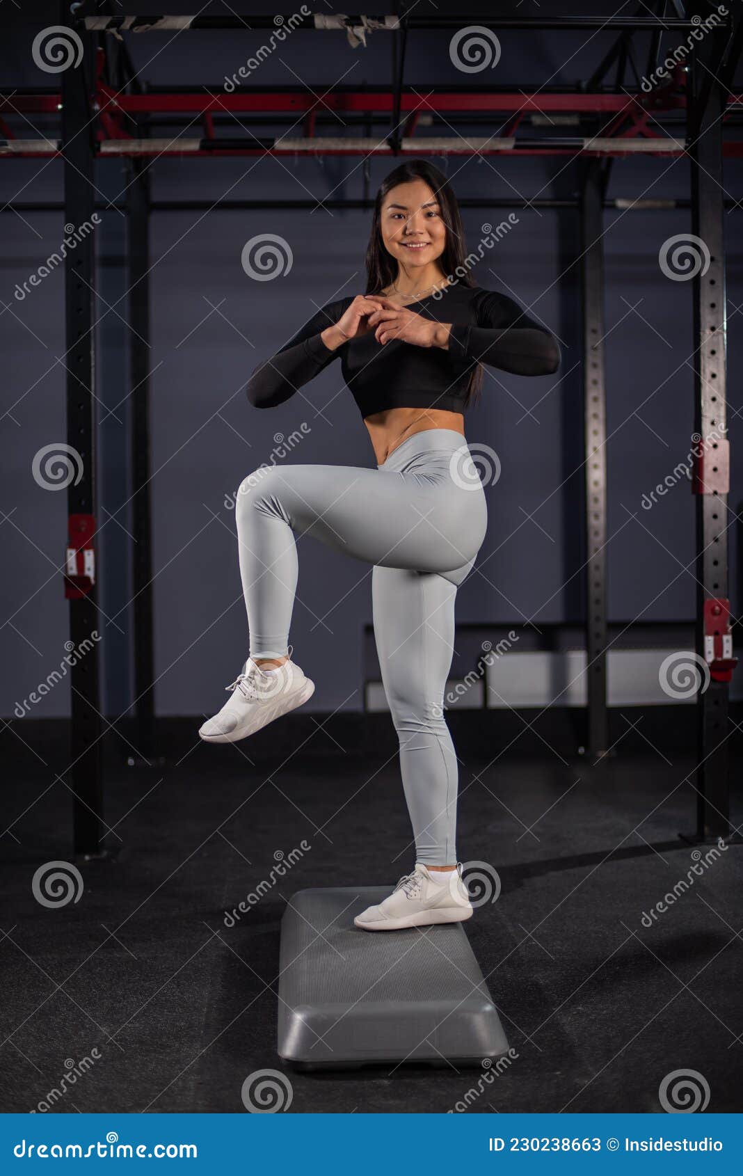 Asian Woman Doing Platform Exercises in the Gym Stock Image - Image of ...