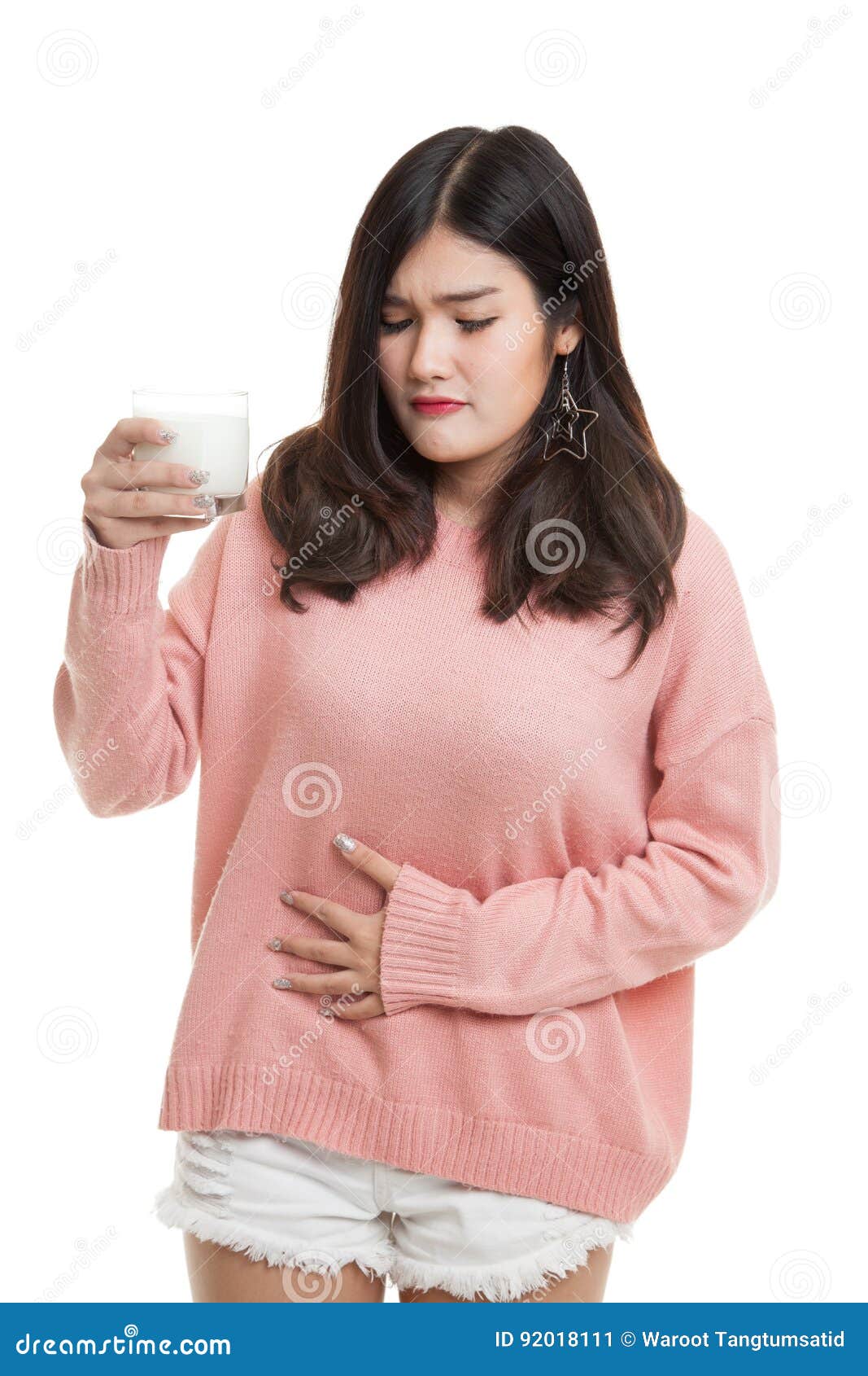 Asian Woman Drinking A Glass Of Milk Got Stomachache Stock Image Image Of Healthy Fresh