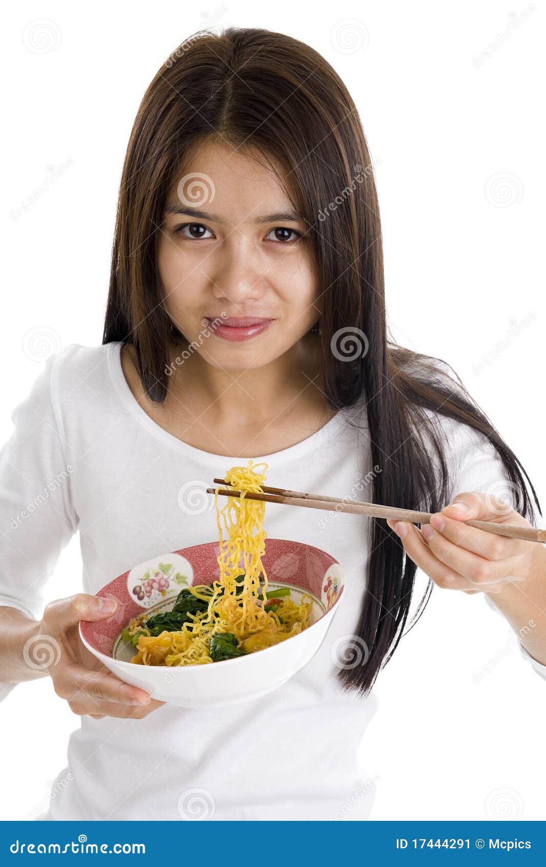 Asian Woman Eating with Chop Sticks Stock Image - Image of adult, fresh ...
