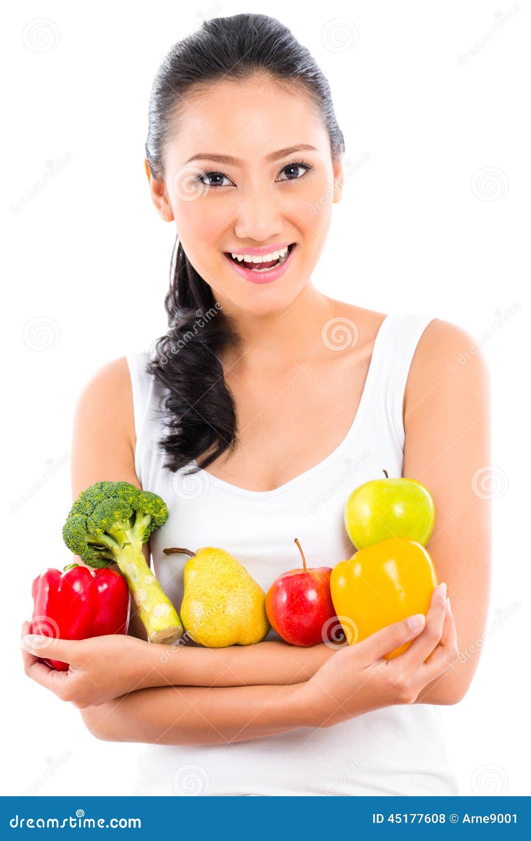 Asian woman eating fruit stock photo. Image of woman - 45177608