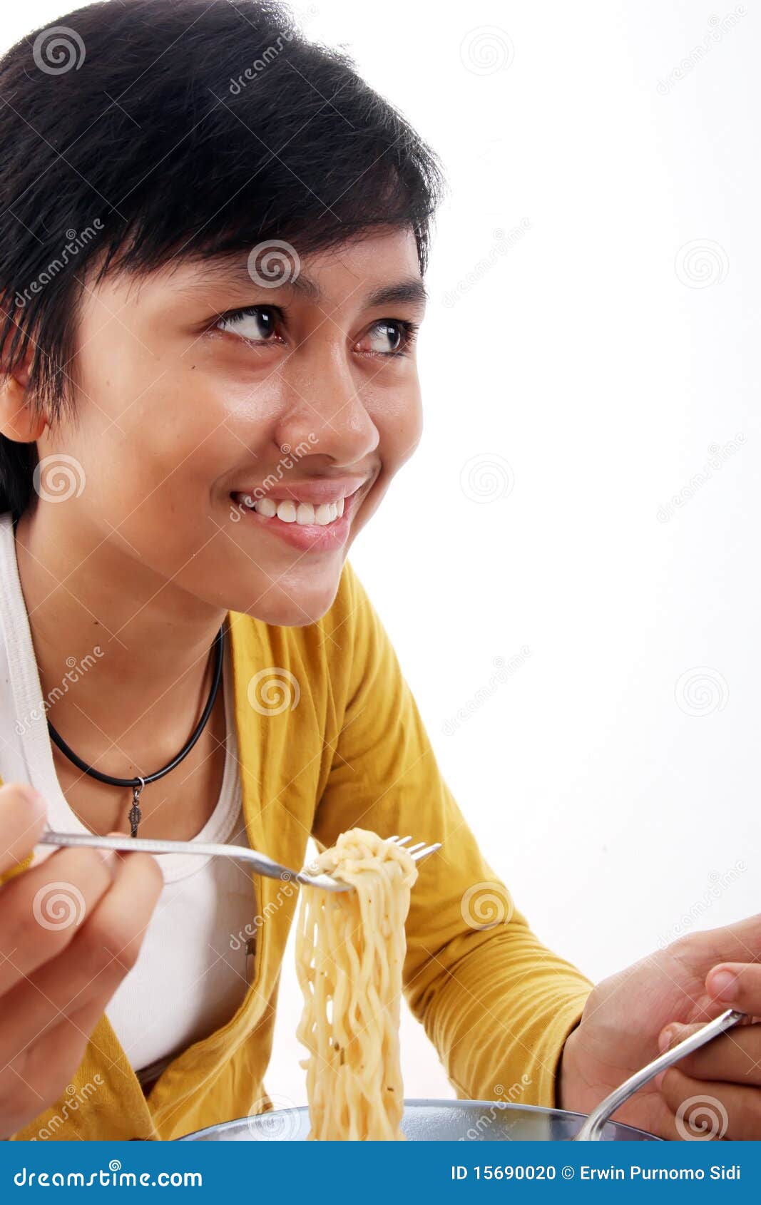 Asian woman eating noodle stock photo. Image of smiling - 15690020