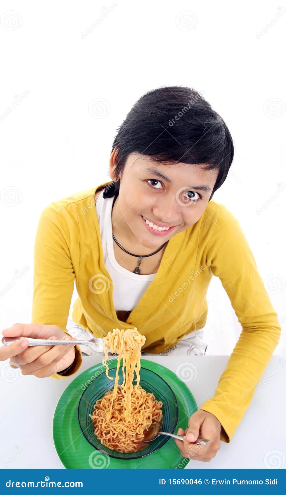 Asian woman eating noodle stock photo. Image of woman - 15690046