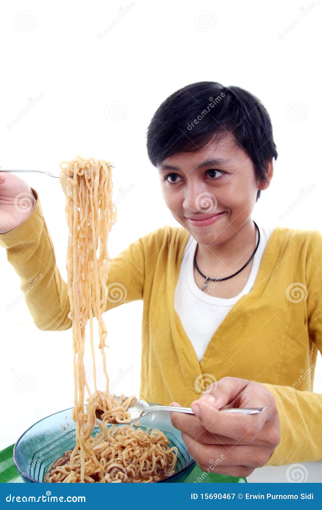 Asian woman eating noodle stock image. Image of closeup - 15690467