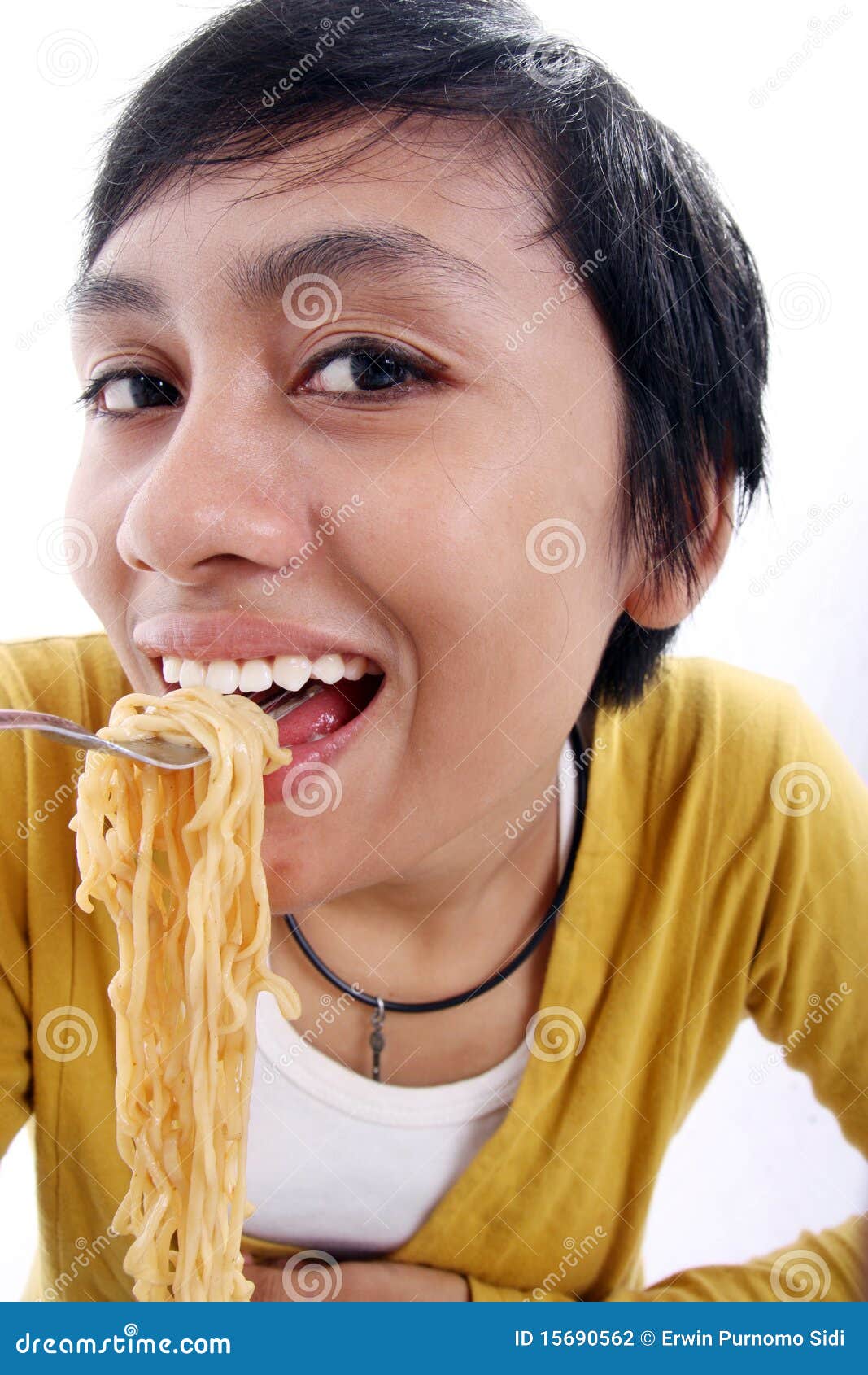 Asian woman eating noodle stock photo. Image of studio - 15690562