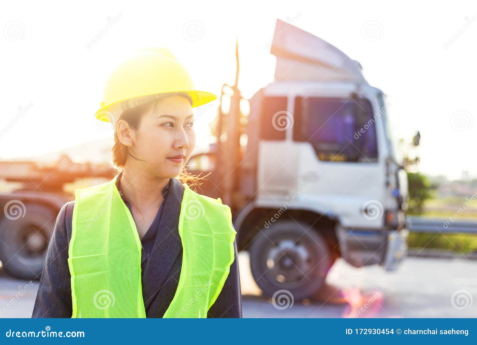 Asian Woman Engineer Check for Control Loading Containers Box from ...