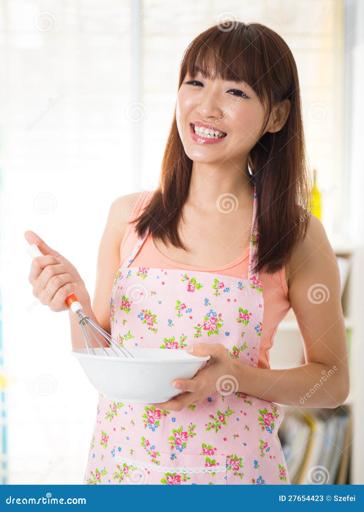 Asian woman enjoy baking stock image. Image of indoors - 27654423