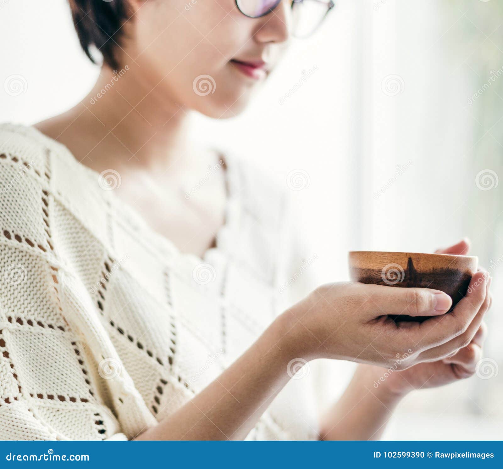 An Asian Woman Enjoying Her Tea Stock Photo - Image of glass, drinks ...