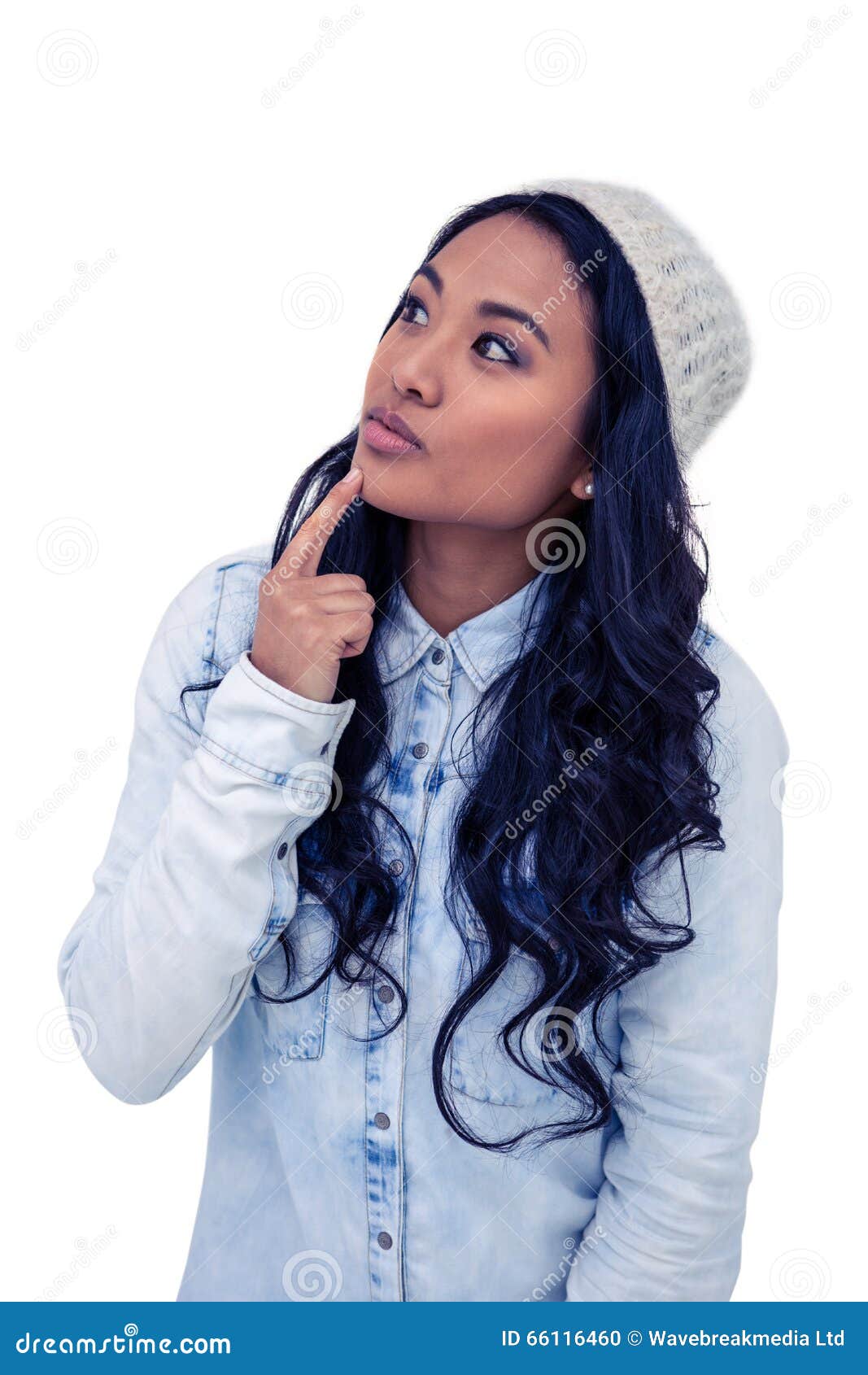 Asian Woman with Finger on Chin Stock Photo - Image of adult, female ...