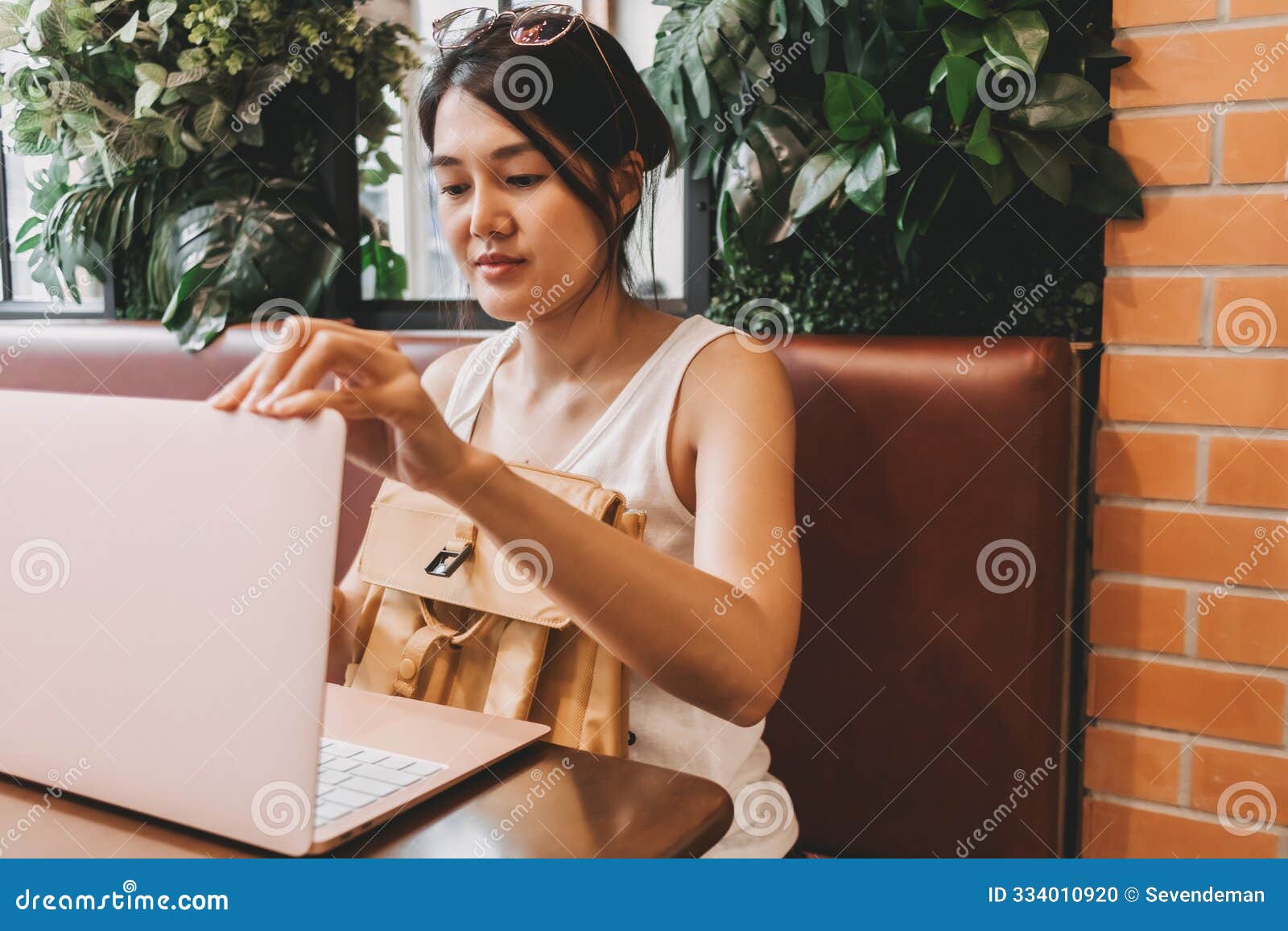 Woman Finished Her Work and Turning Off the Laptop Computer. Stock ...