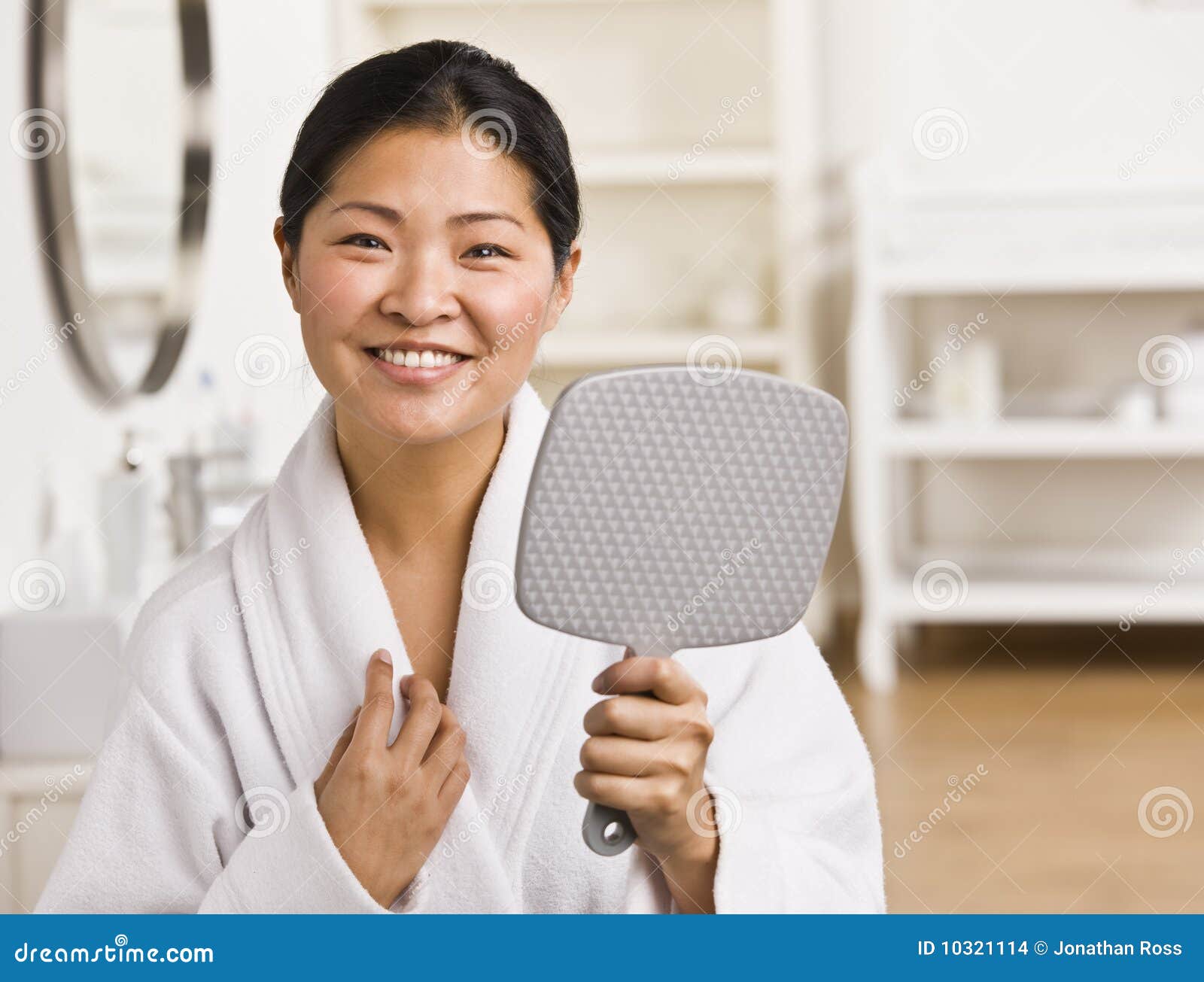 Asian Woman Holding Mirror. Stock Photo - Image of peaceful, mirror ...