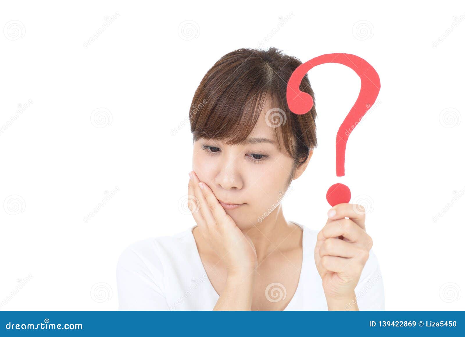 Woman with a question mark stock image. Image of interrogation - 139422869