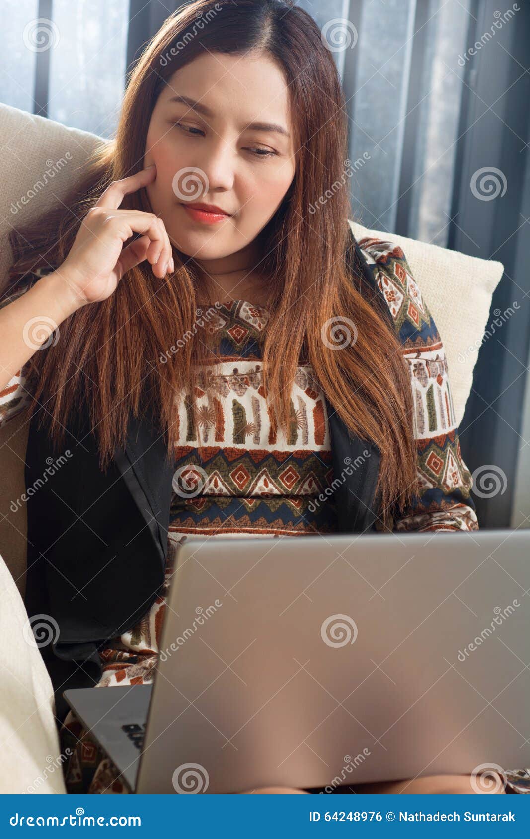 Asian Woman Laptop Working Planning Thinking Concept Stock Photo ... Asian Woman Laptop Working Planning Thinking Concept Stock Photo ...