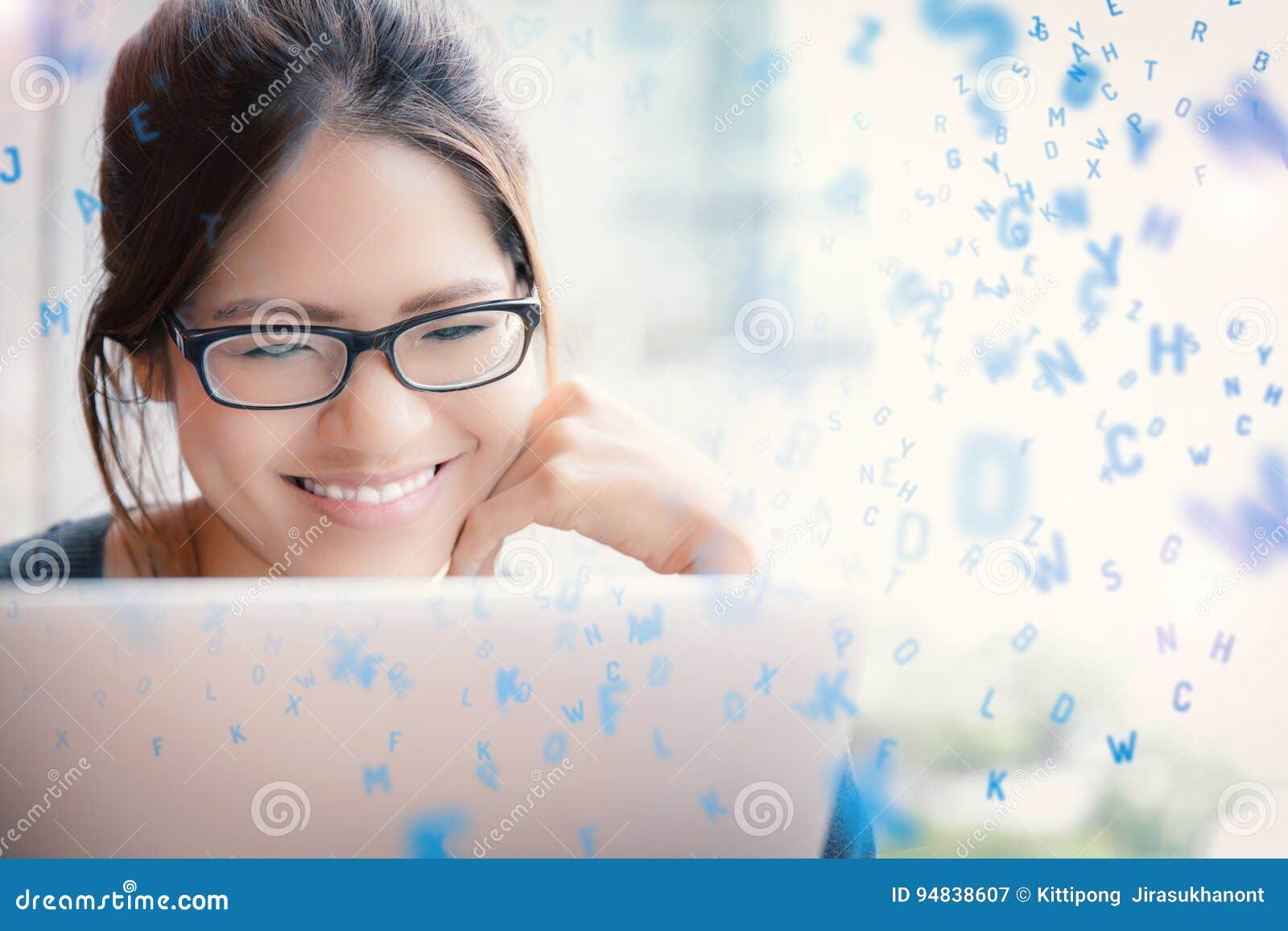 Asian woman learning stock image. Image of clever, notebook - 94838607