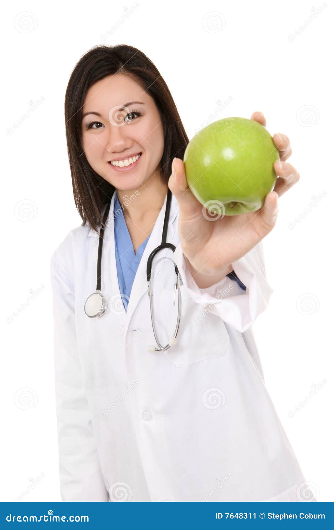 Asian Woman Nurse with Apple Stock Image - Image of beauty, nurse: 7648311