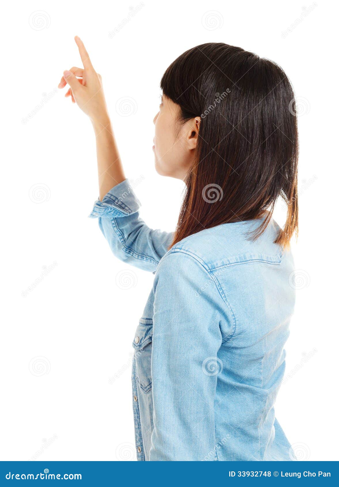 Asian Woman Pointing Backward Stock Photo - Image of isolated, present ...