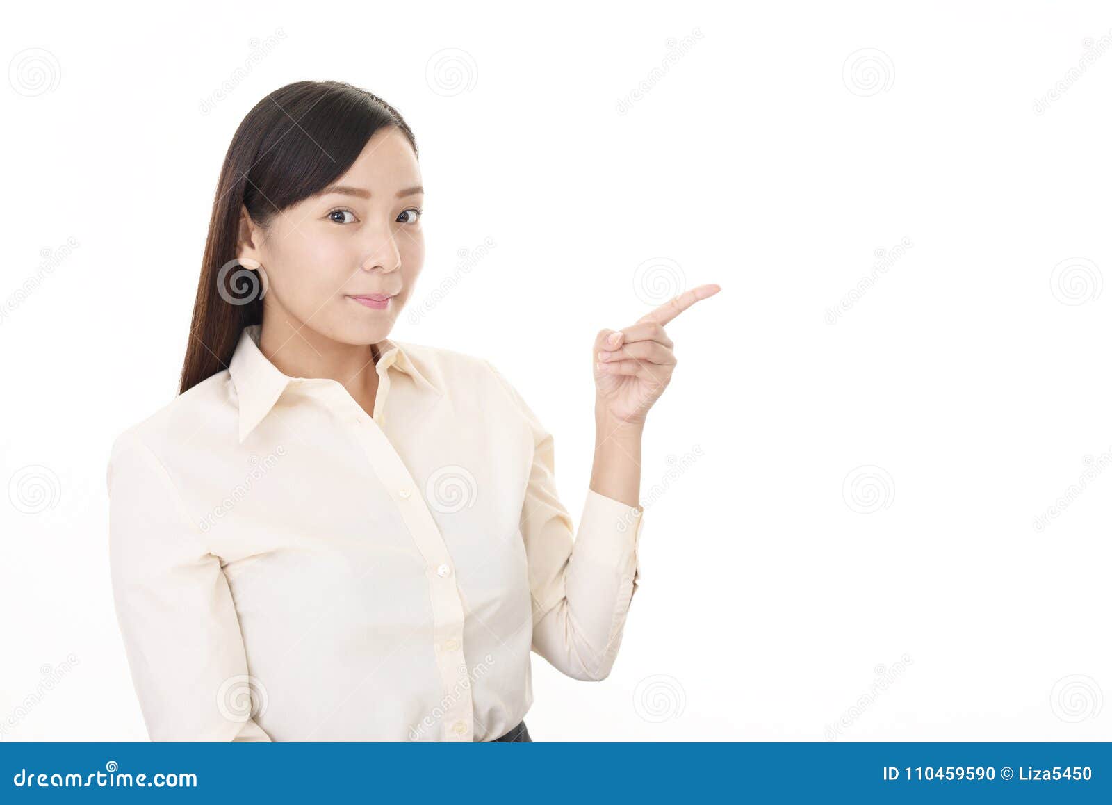 Asian woman pointing stock photo. Image of happiness - 110459590