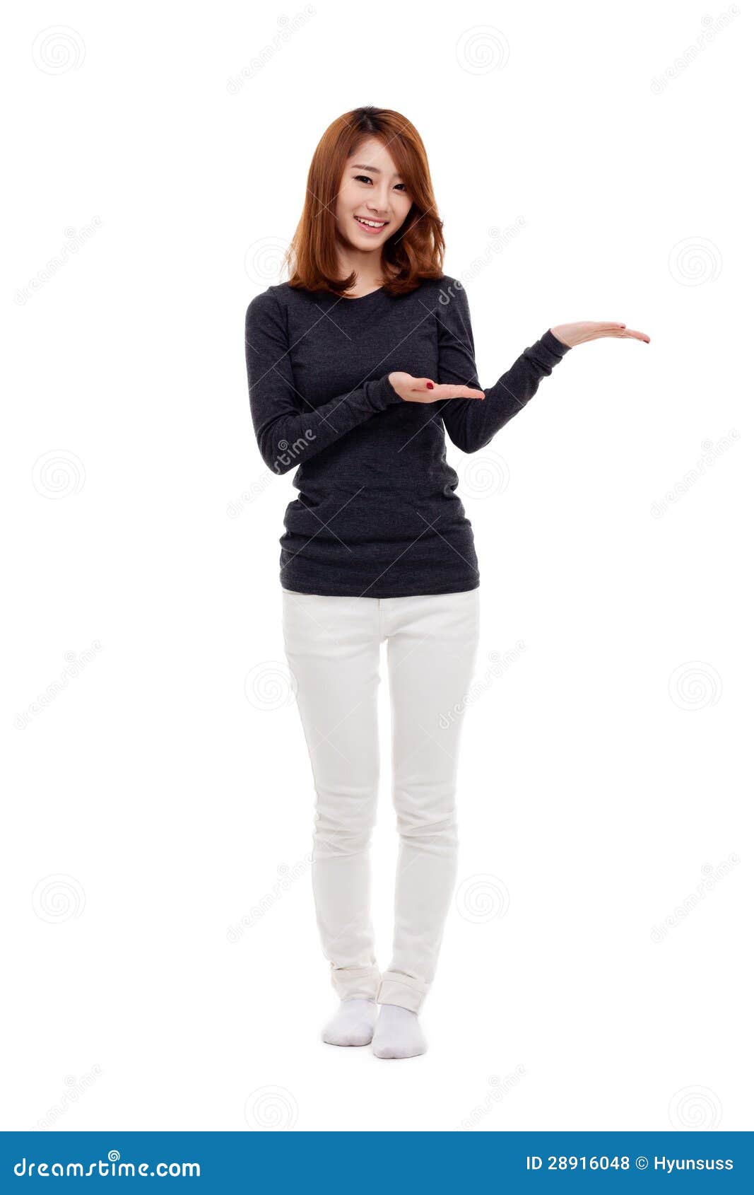 Asian Woman Present Something. Stock Photo - Image of gesture, female ...