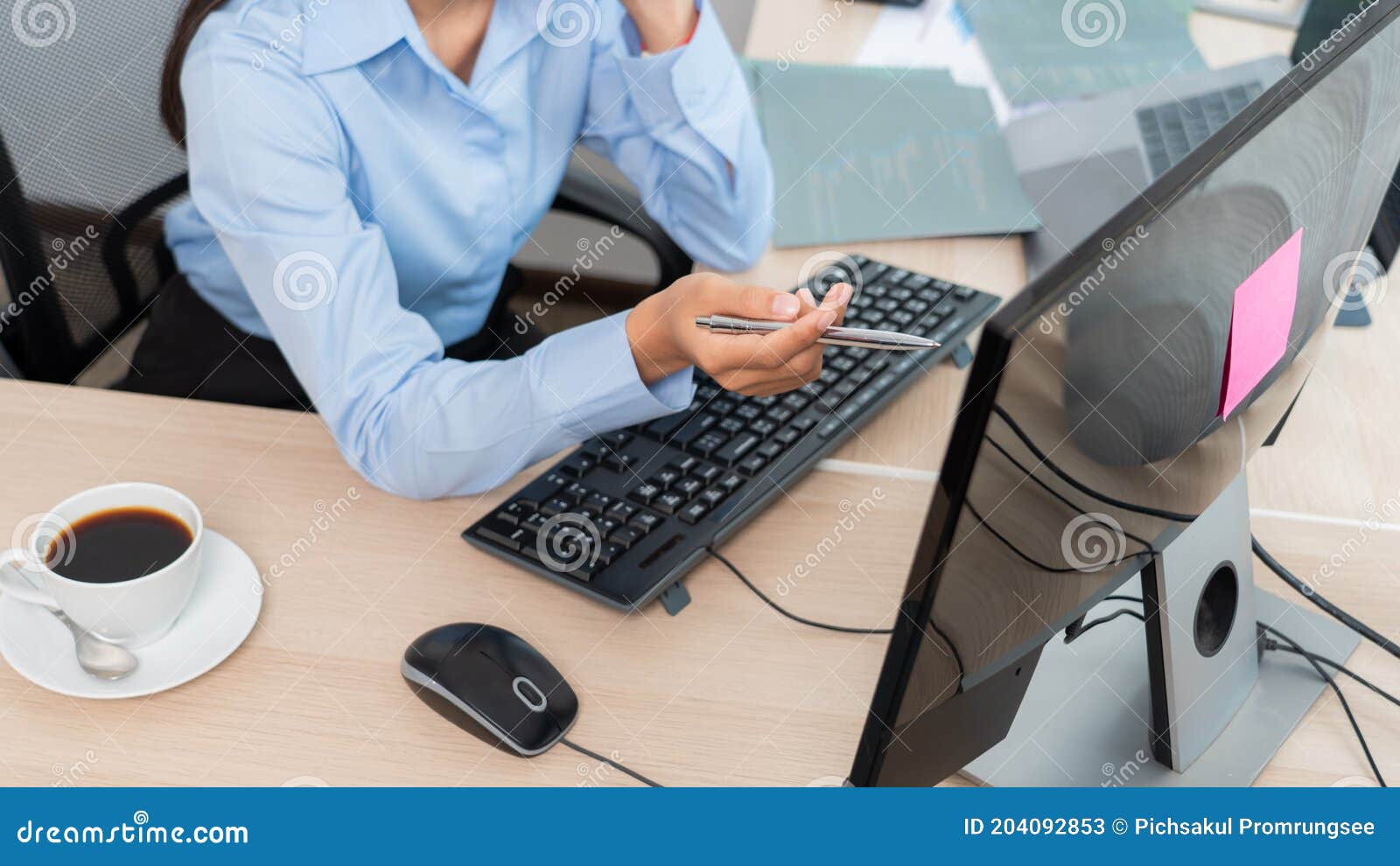 Asian Woman Programmer Typing Source Code With Computer Pc For Developing Program Or Application