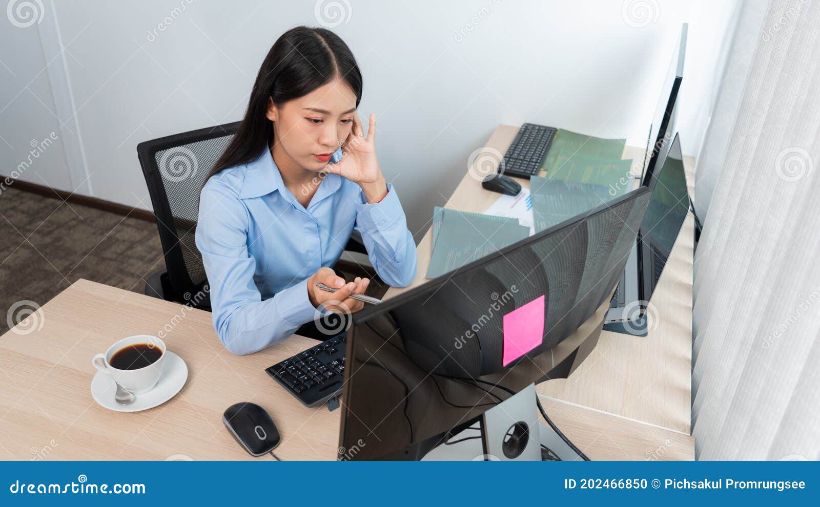 Asian Woman Programming Working With Computer And Typing Data Code To Developing Program At