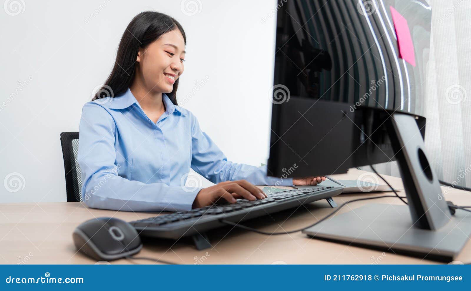 Asian Woman Programming Working with Computer and Typing Data Code To Developing Program at ...