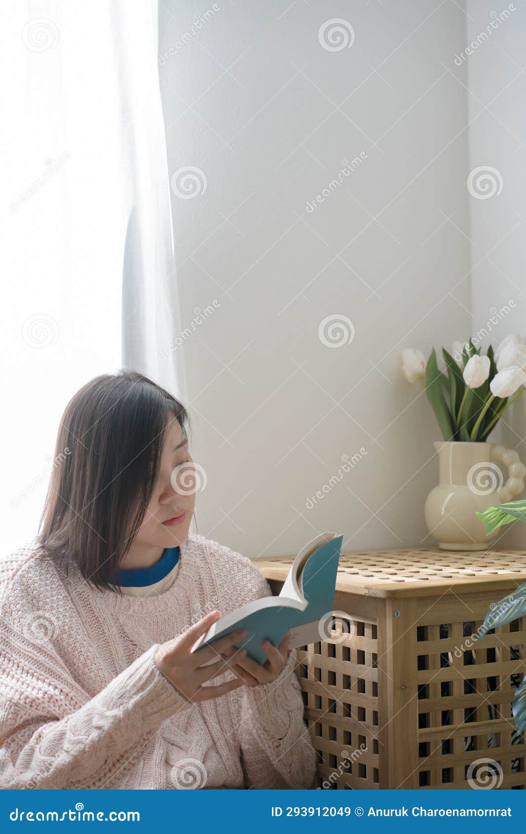 Asian Woman Read Book and Relax at Home Stock Image - Image of clinic ...